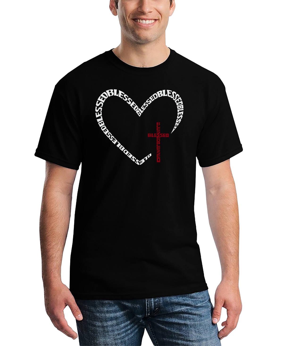 Click here for La Pop Art Mens Blessed Heart Cross Word Art T-Shi... prices