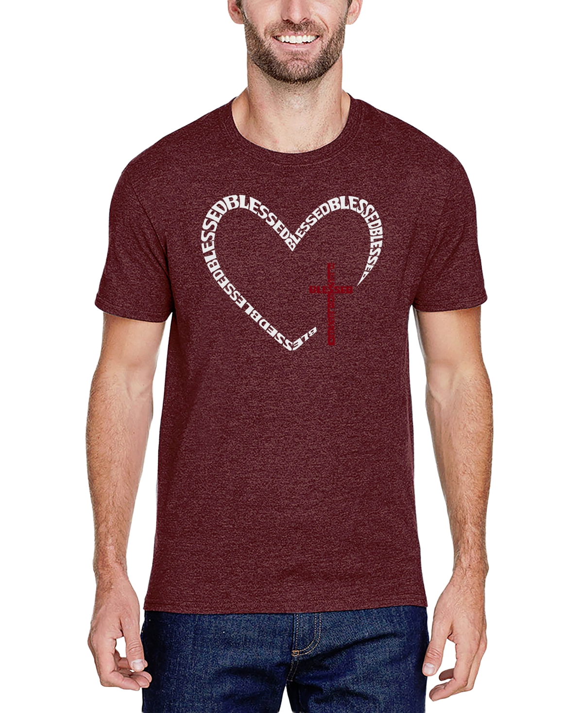 Click here for La Pop Art Mens Blessed Heart Cross Word Art T-Shi... prices