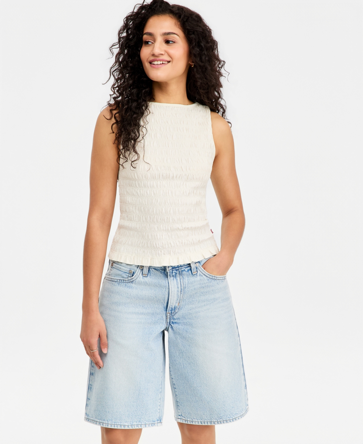 Click here for Levis Womens Bella Smocked Boat Neck Top - Egret prices