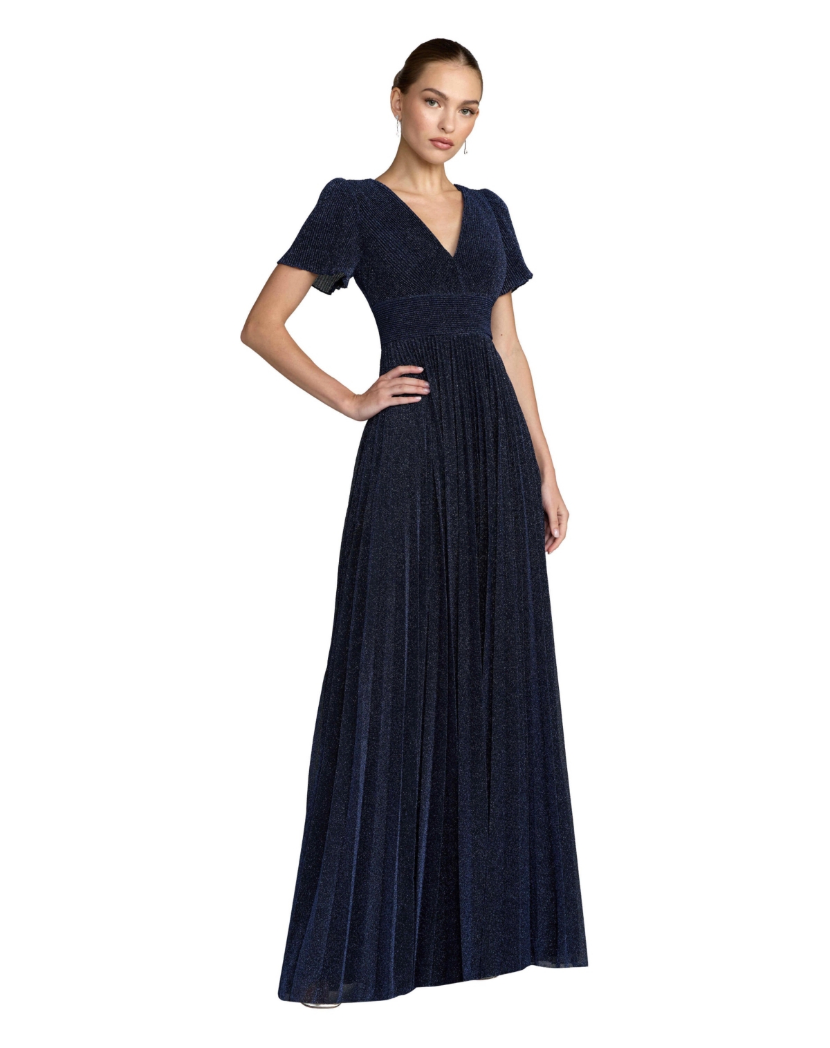 Click here for Mac Duggal Petite Pleated Metallic Flutter Sleeve... prices