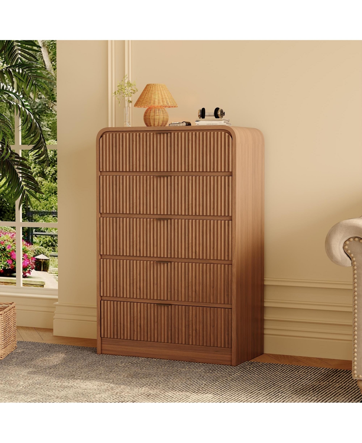 Click here for gaomon Fluted 5 Drawer Dresser  Modern Bedroom Dre... prices