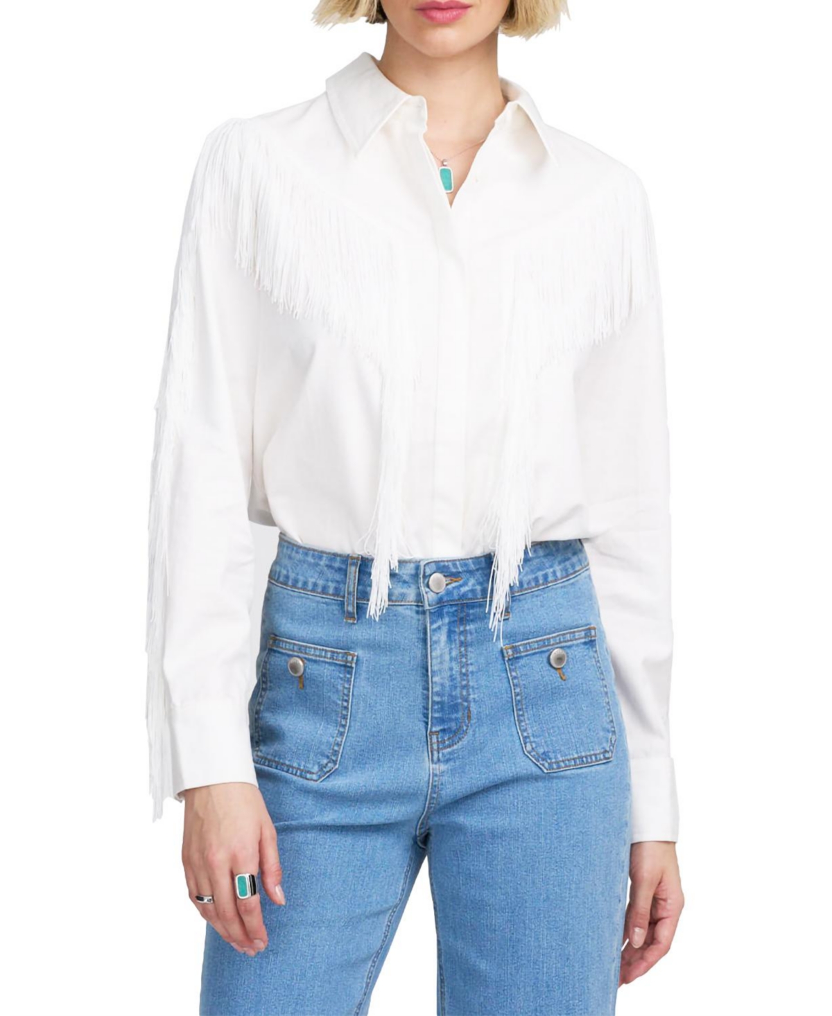 Click here for Elle Collection Womens Fringe Shirt - Ivory prices