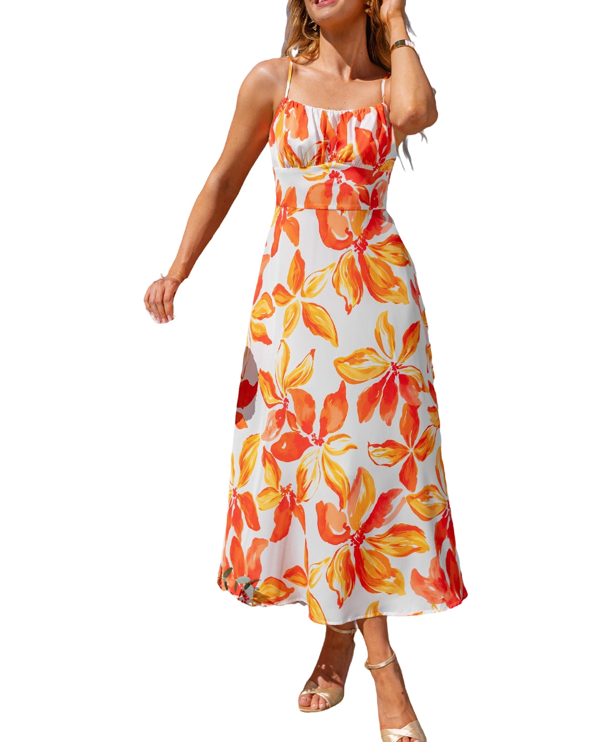 Click here for Cupshe Womens Floral Print Cami Midi Dress - Orang... prices