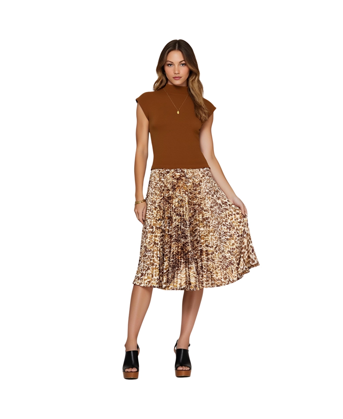 Click here for Modenaire Womens Animal Print Pleated High-Neck Mi... prices