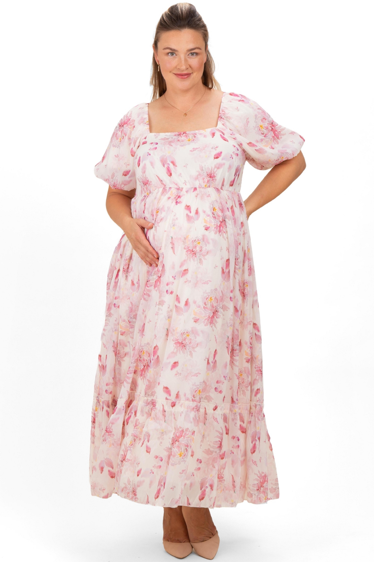 Click here for Pinkblush Womens Maternity Floral Puff Sleeve Plus... prices
