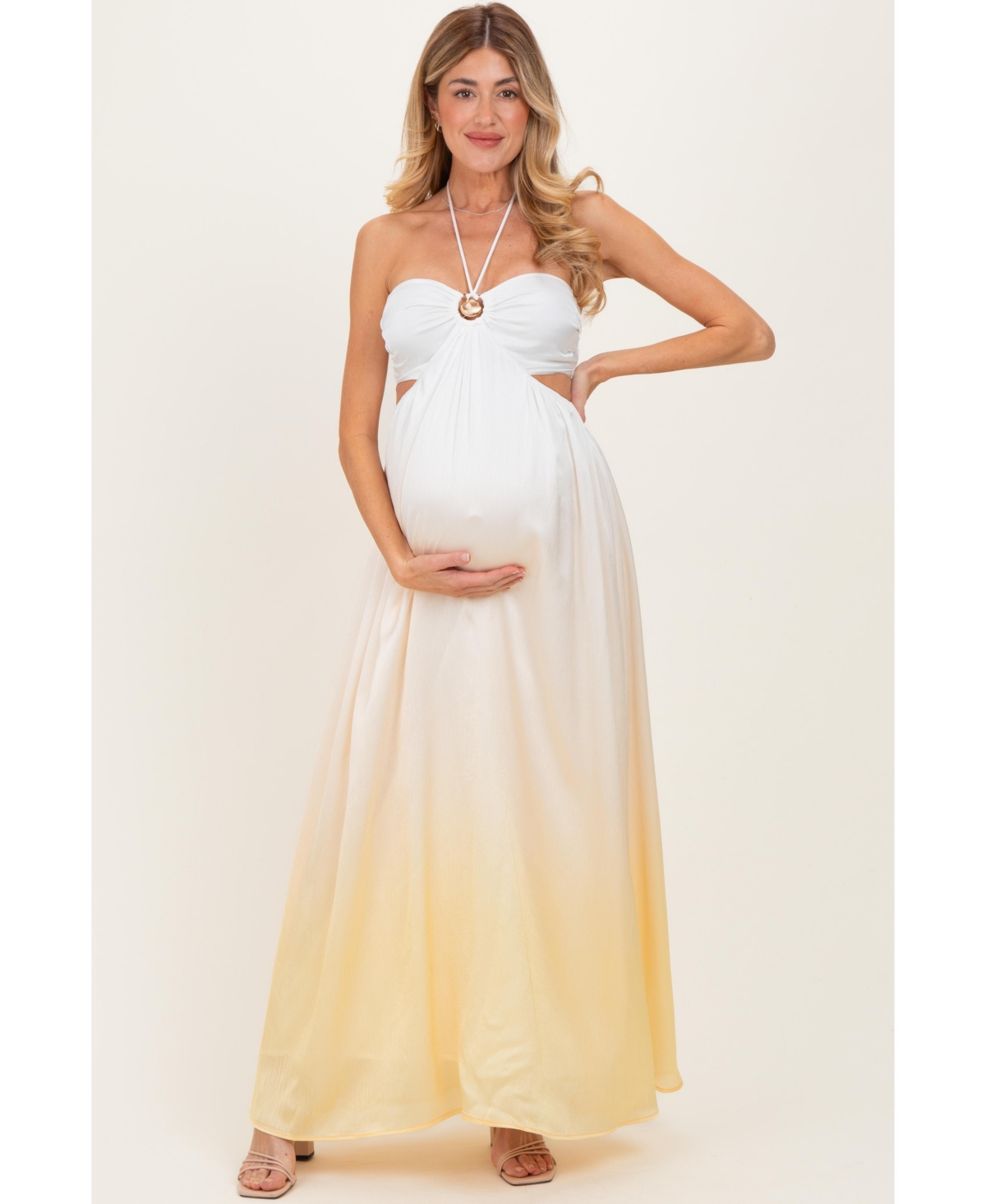 Click here for Pinkblush Maternity Yellow Ombre Satin Halter Cuto... prices