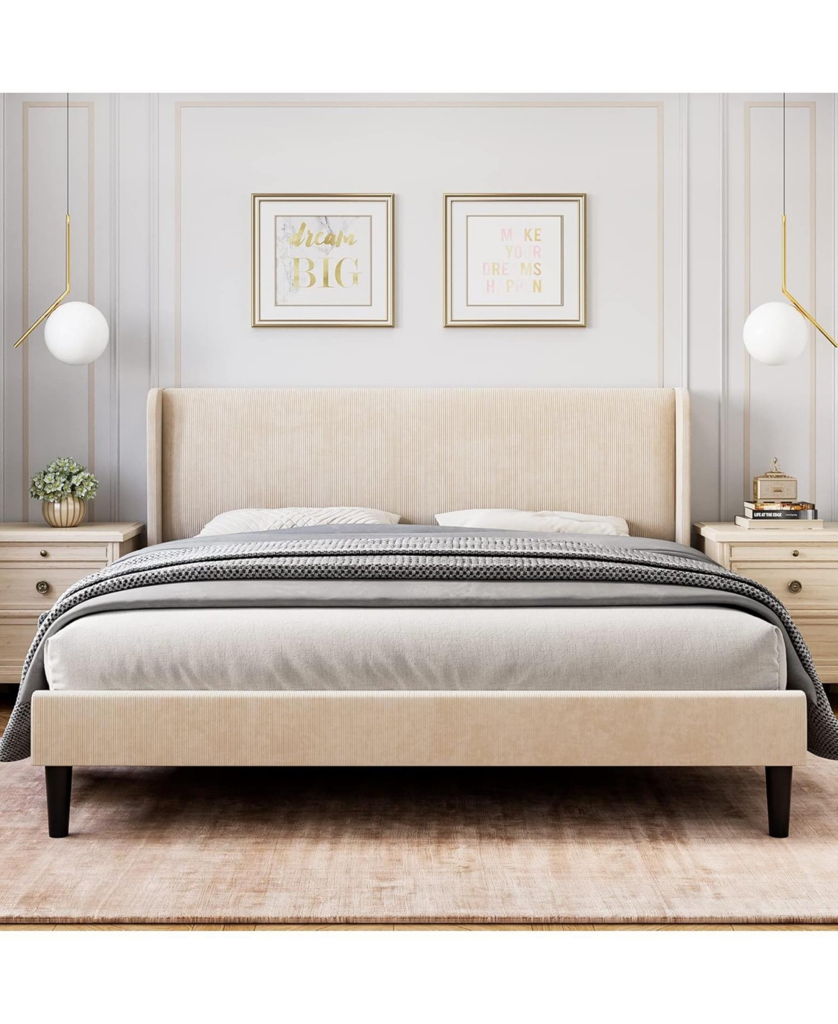 Click here for gaomon Bed Frame with Headboad and Wingback  Elega... prices