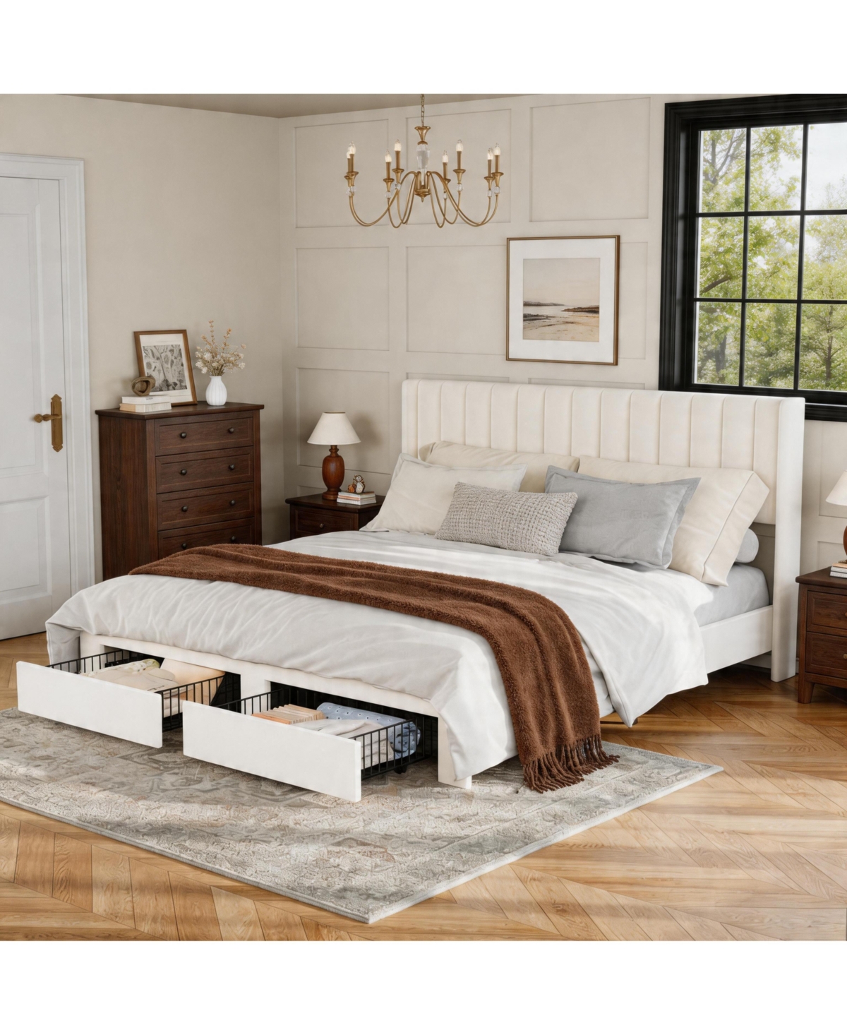 Click here for gaomon Velvet Wingback Platform Bed with 2 Storage... prices