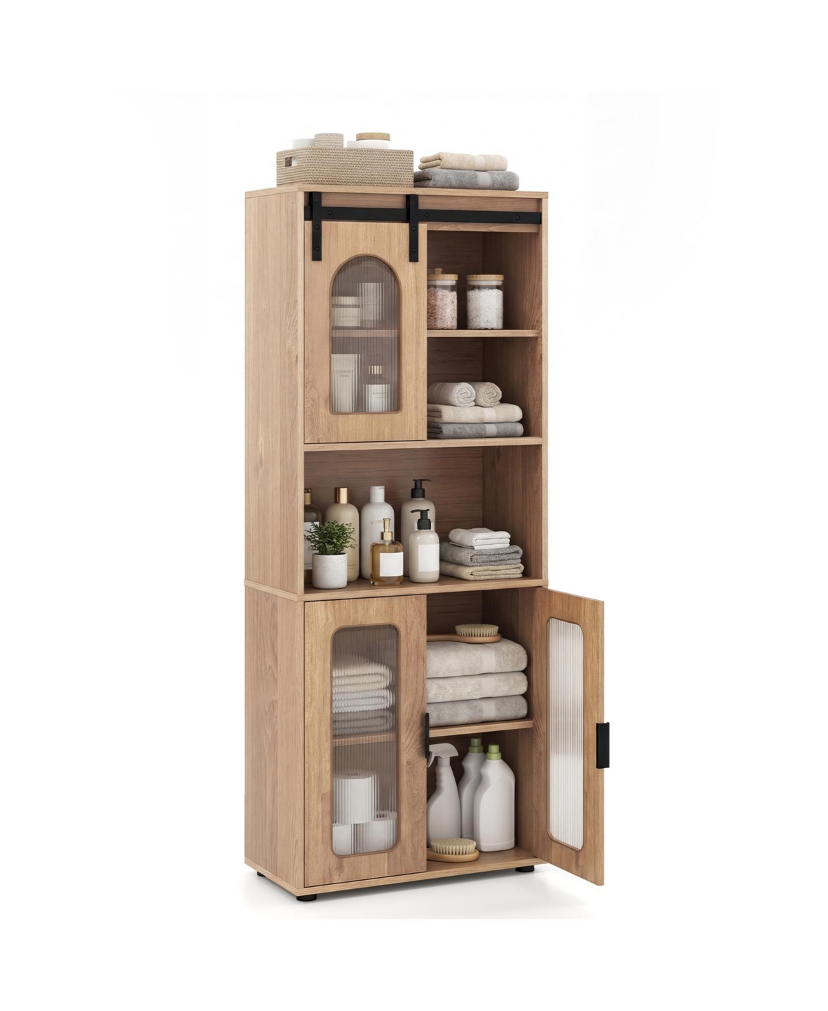 Click here for Gymax 59 Farmhouse Bathroom Floor Cabinet w/Slidin... prices