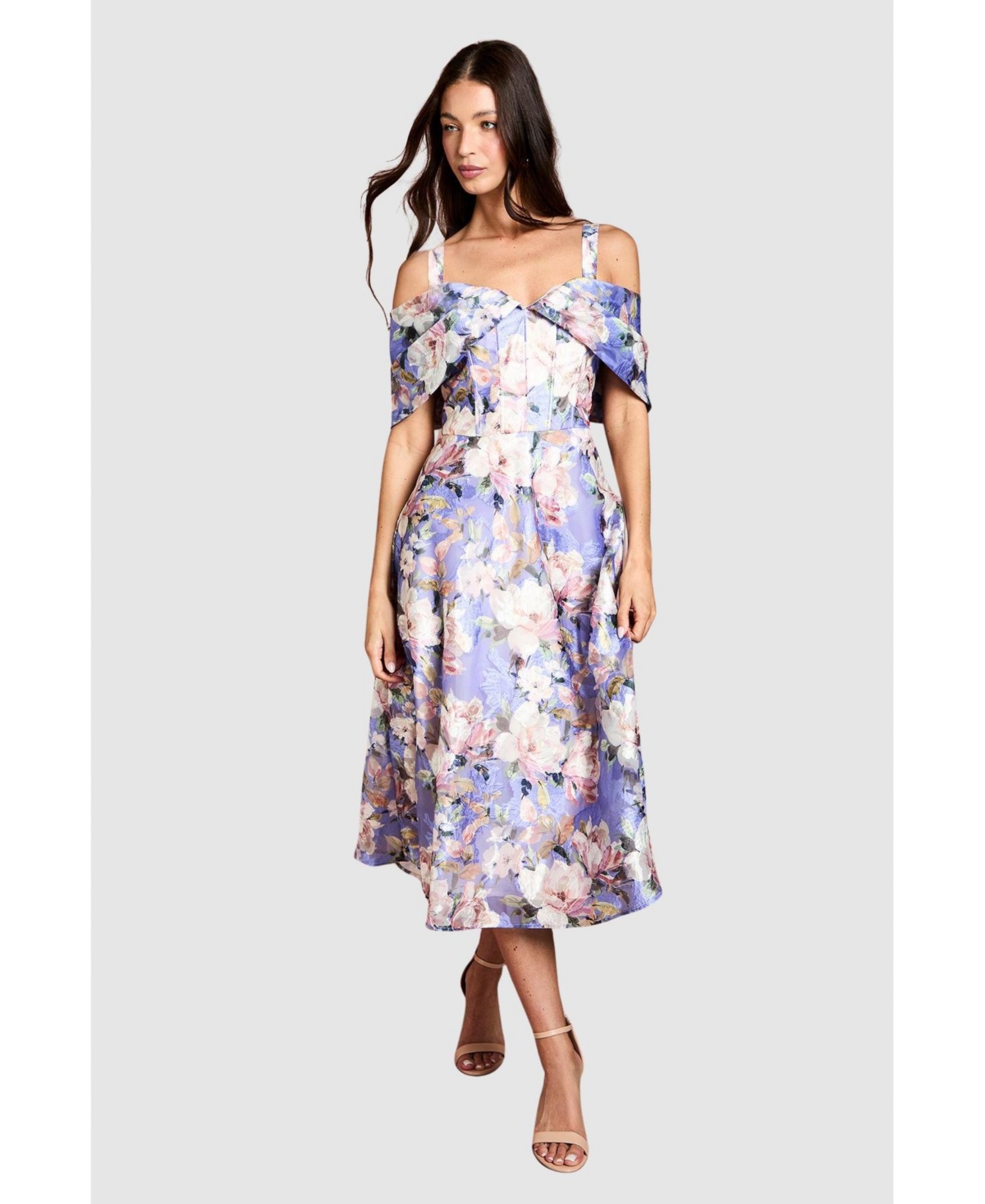 Click here for Coast Womens Corseted Bardot Jacquard Midi Dress -... prices