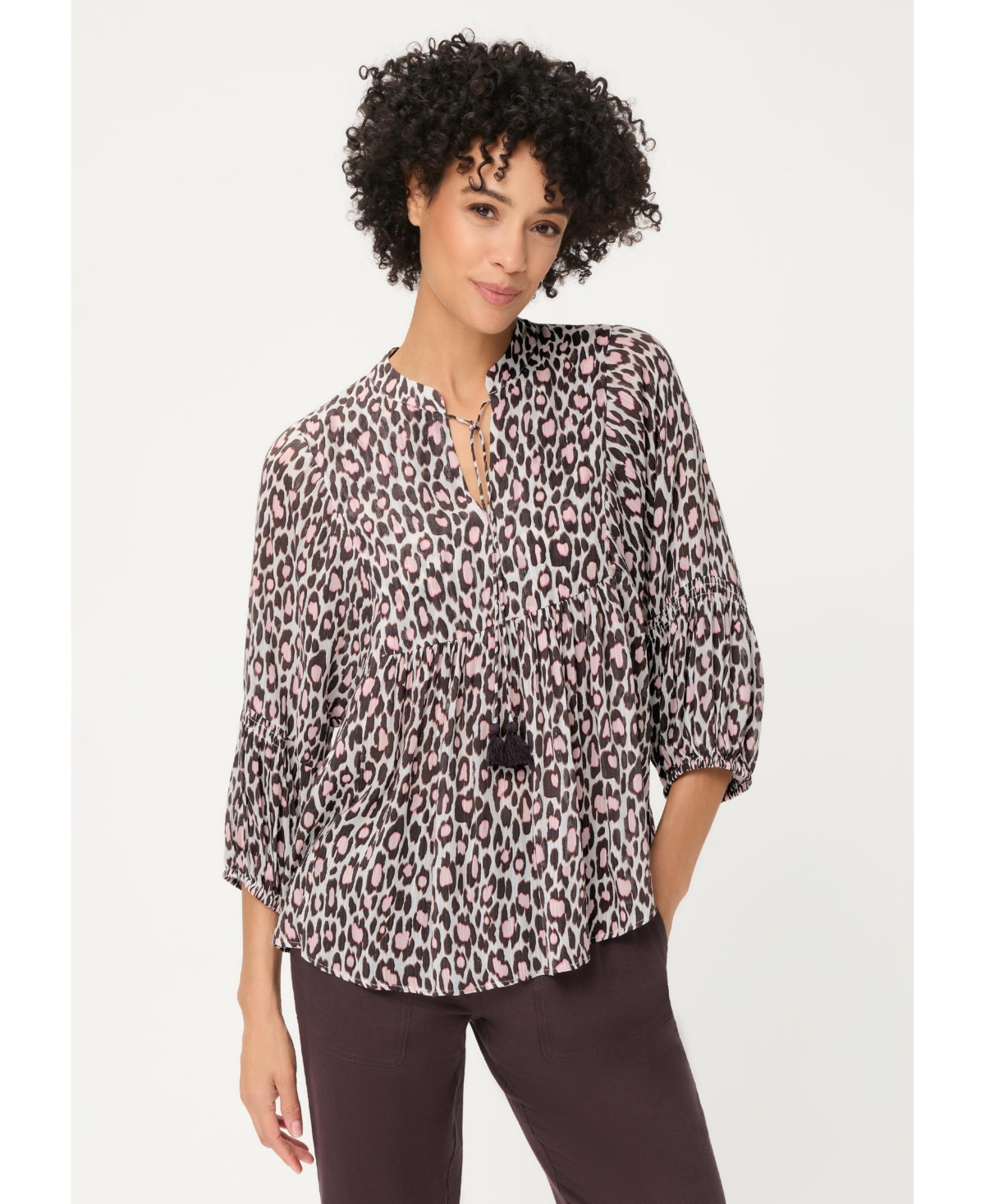 Click here for Olsen Womens Leopard Tunic Blouse - Dark brown prices