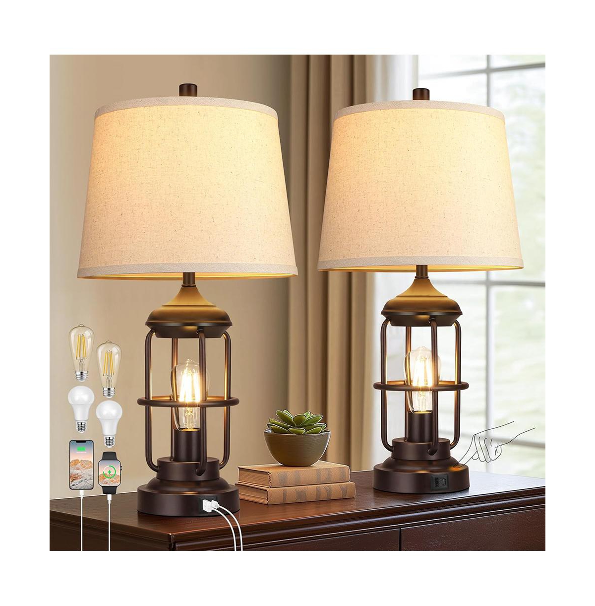 Click here for Sofucor 23-inch Table Lamp Set of 2 with Usb Ports... prices