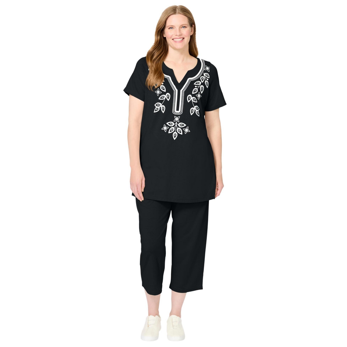 Click here for Woman Within Plus Size Printed Tunic And Capri Set... prices