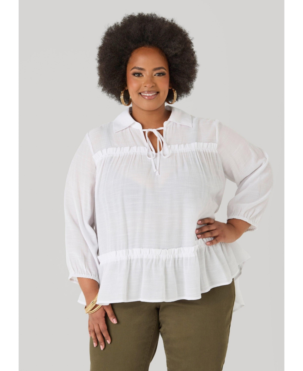 Click here for Ashley Stewart Plus Size Ruffle Trimmed Gauze Wome... prices