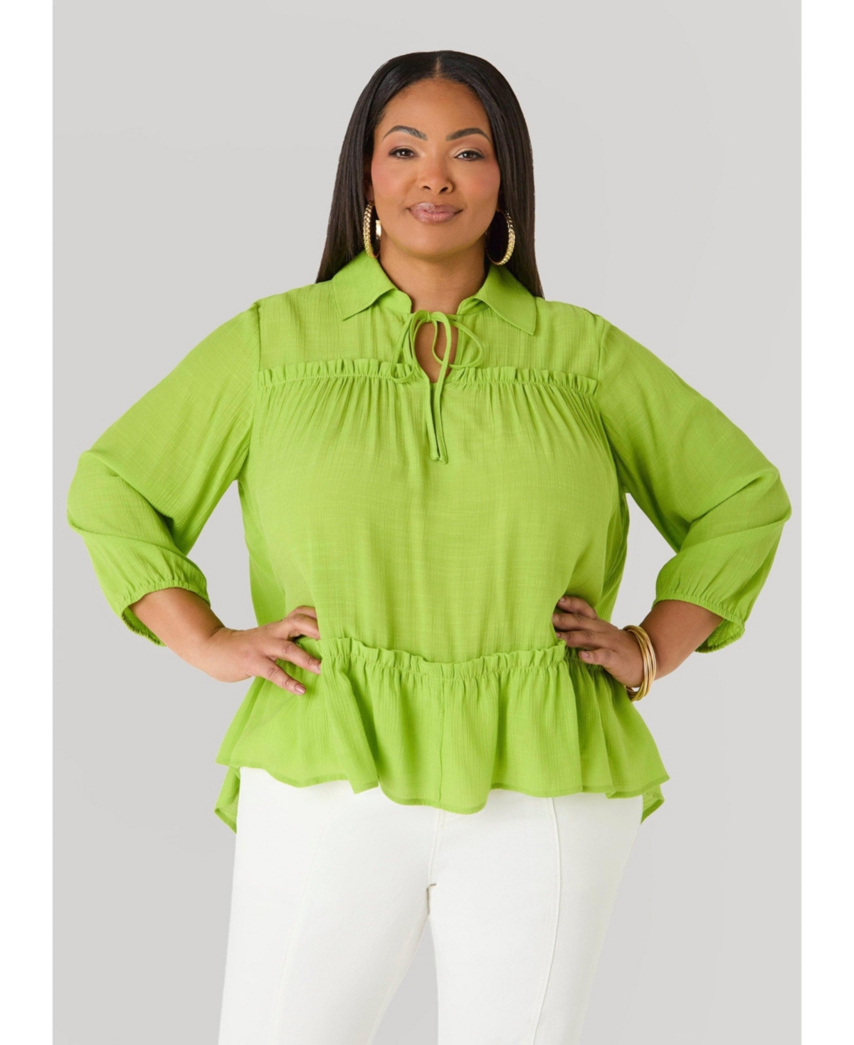 Click here for Ashley Stewart Plus Size Ruffle Trimmed Gauze Wome... prices