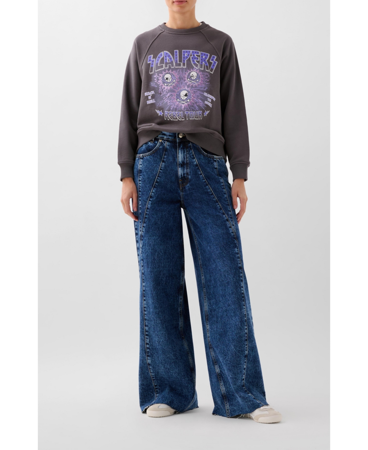 Click here for Scalpers Womens Kiss Skull Sweater - Grey prices