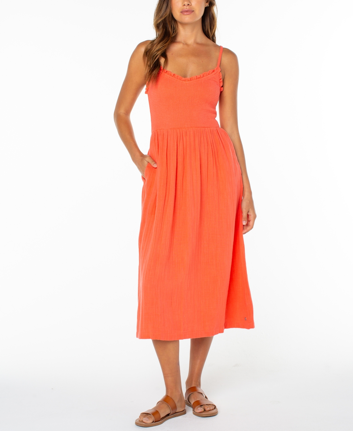 Click here for Roxy Womens Cotton Downriver V-Neck Midi Dress - H... prices