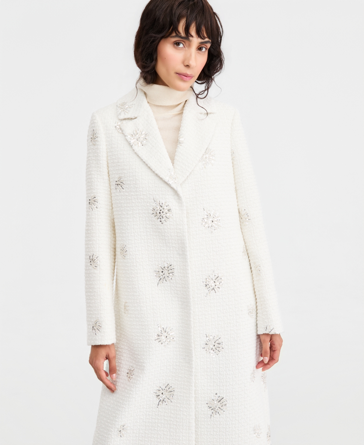 Click here for CeCe Petite Single-Breasted Sparkle Boucle Maxi Co... prices