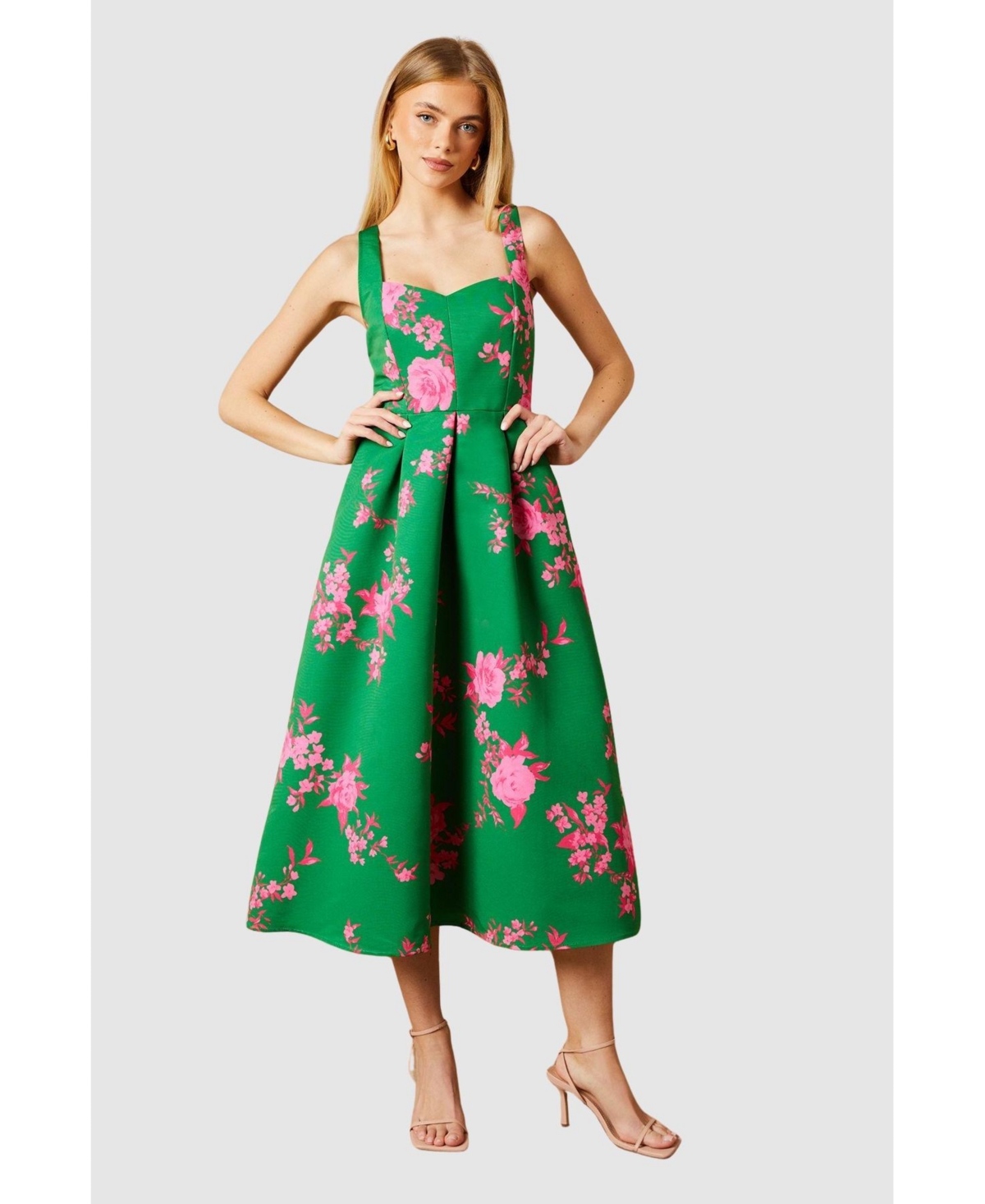 Click here for Oasis Womens Occasion Floral Strappy Twill Midi Dr... prices