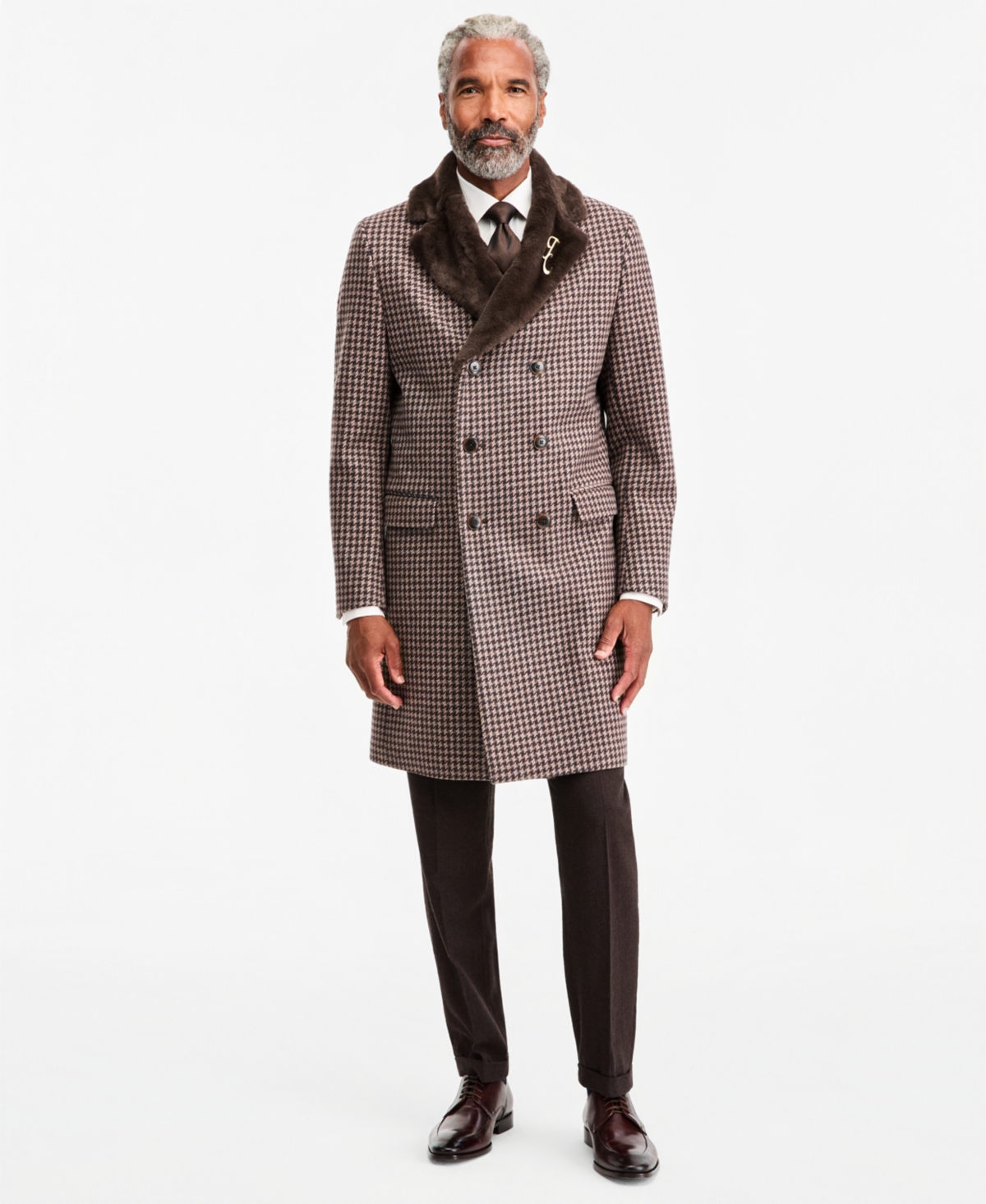 Click here for Tayion Collection Mens Regular Fit Tan Houndstooth... prices