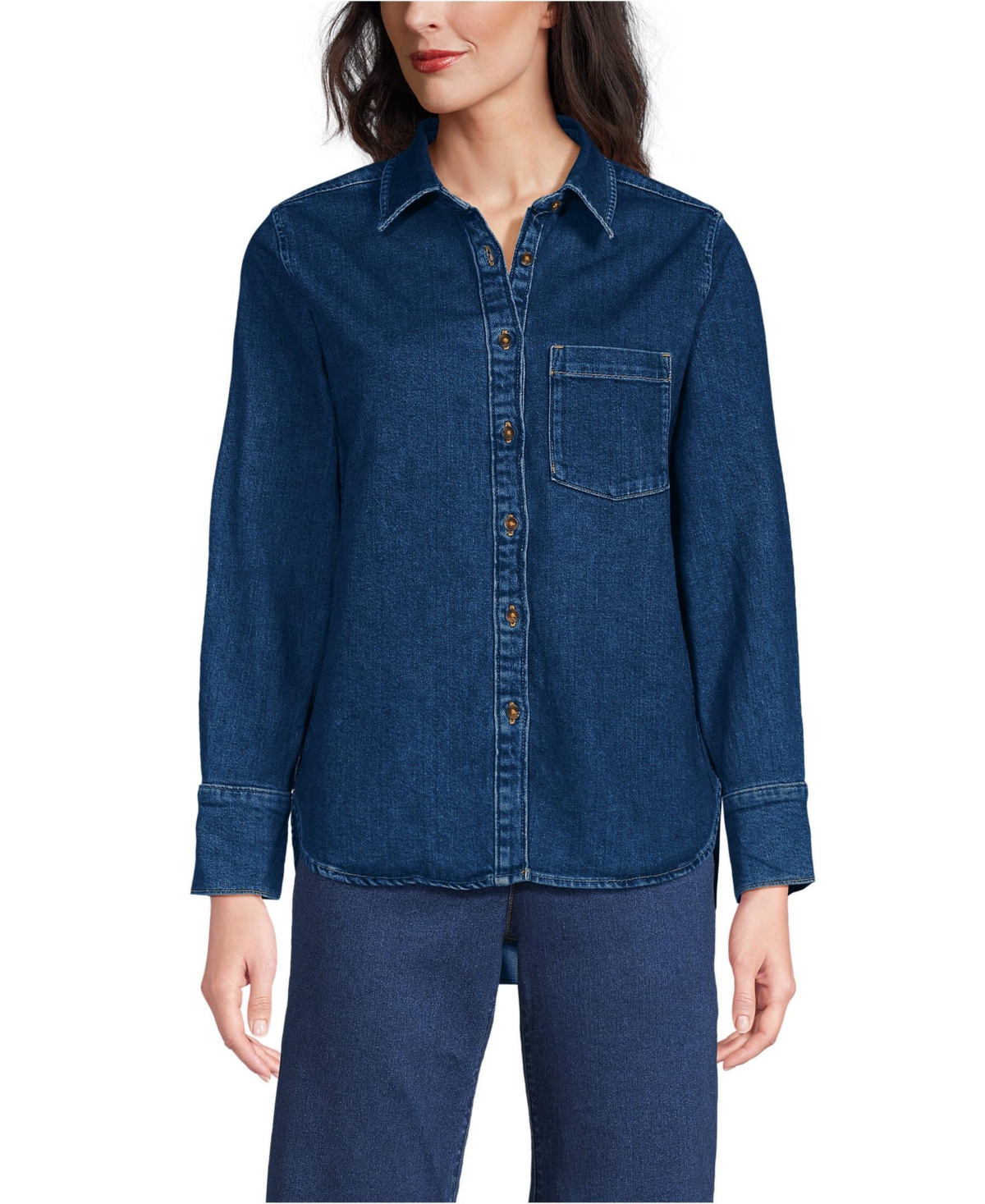 Click here for Lands End Womens Soft Denim Twill Button Front Shi... prices
