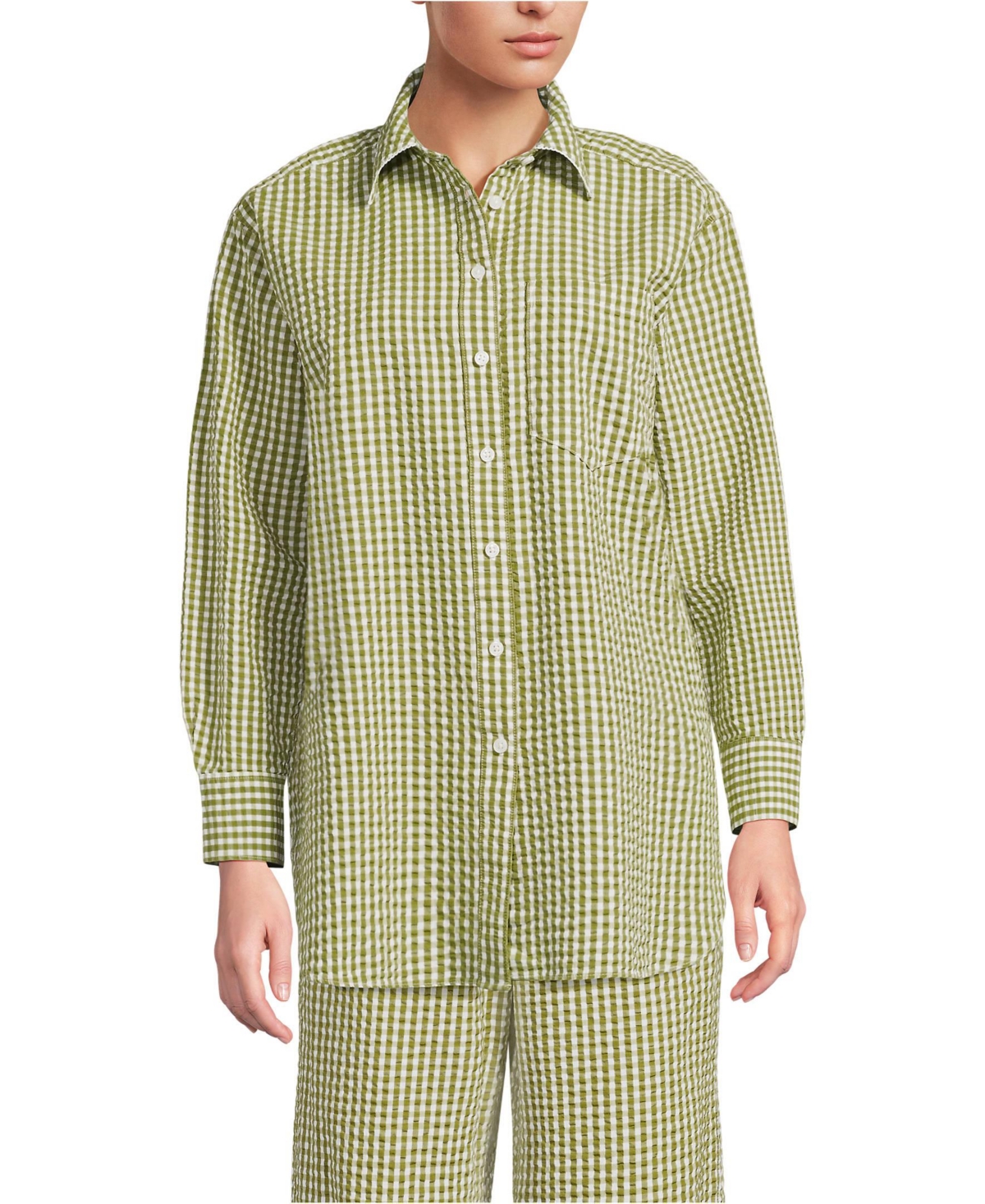 Click here for Lands End Womens Oversized Seersucker Shirt - Vint... prices