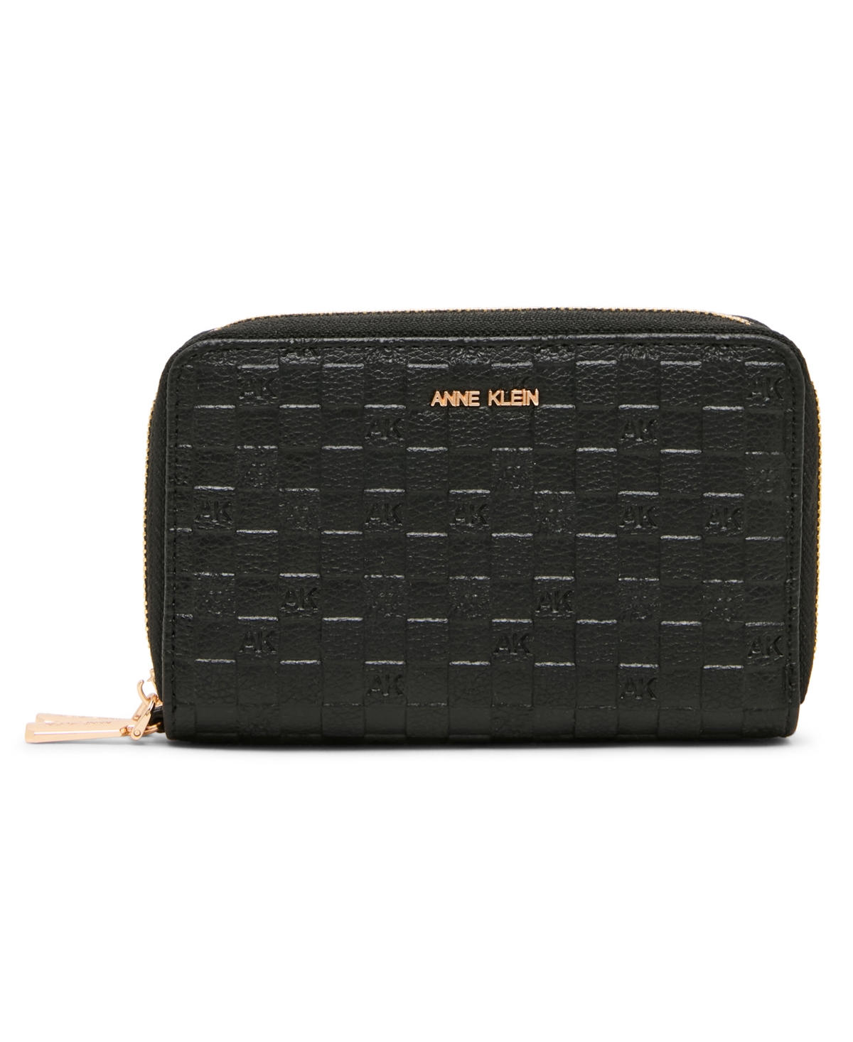 Click here for Anne Klein Embossed Double Zip Around Wallet - Bla... prices