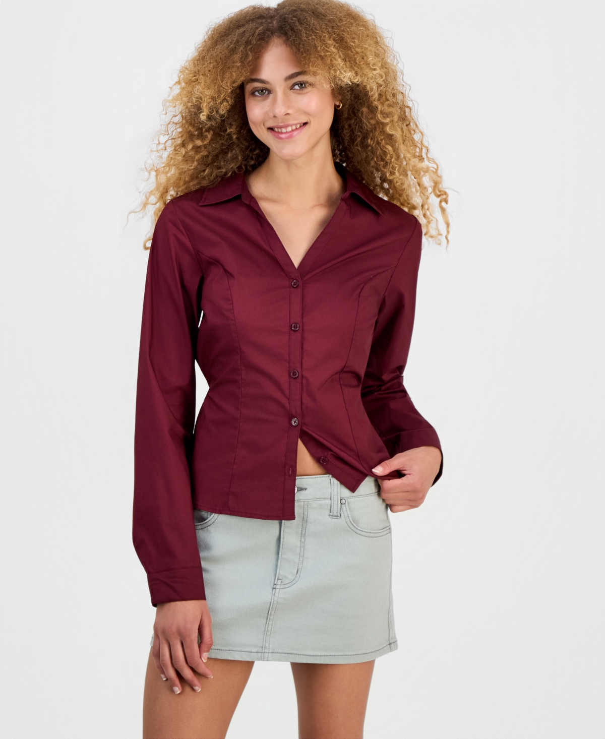 Click here for Madden Girl Juniors Tie-Back Long-Sleeve Shirt - W... prices