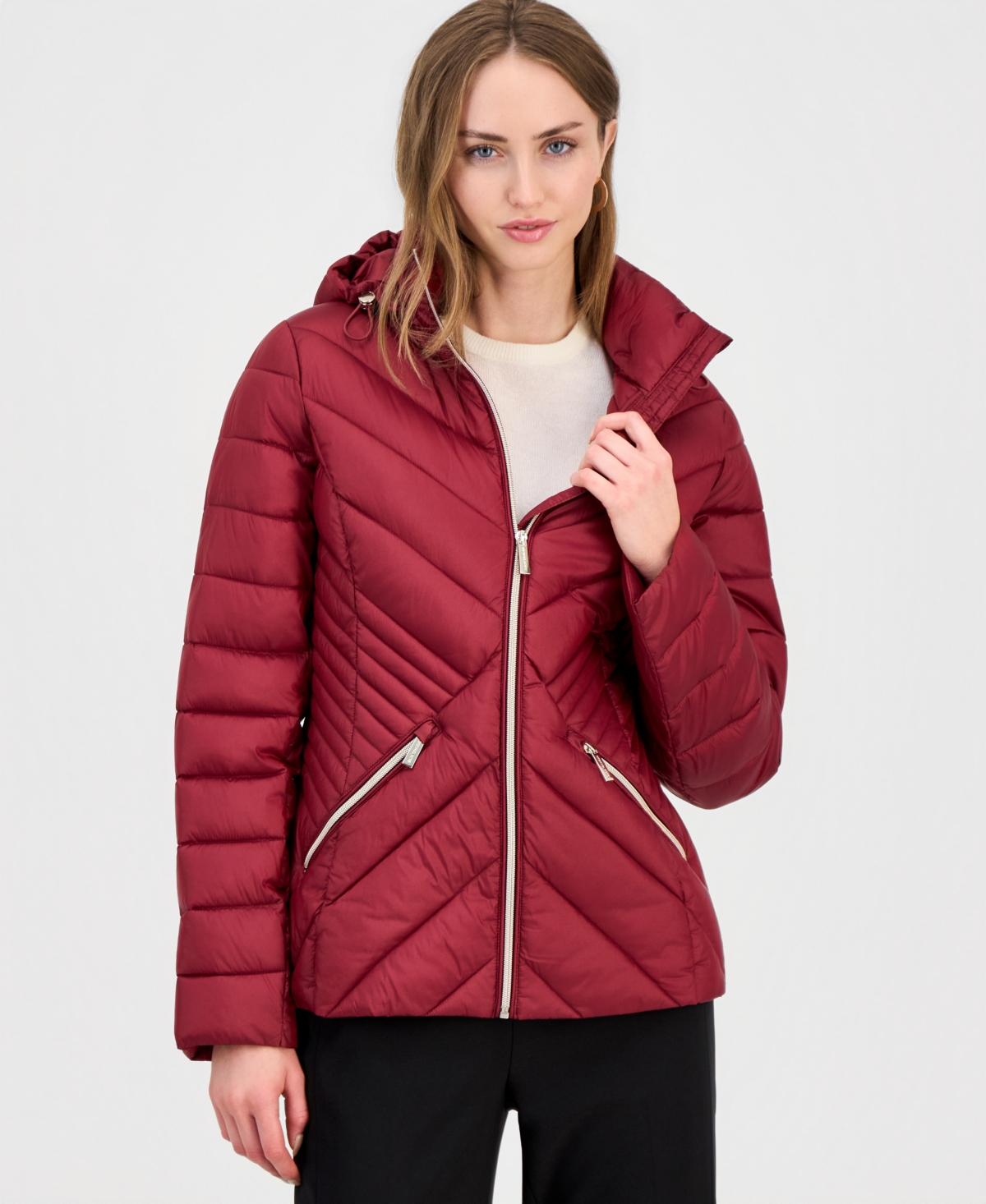 Click here for Womens Hooded Packable Puffer Coat - Deep Red prices