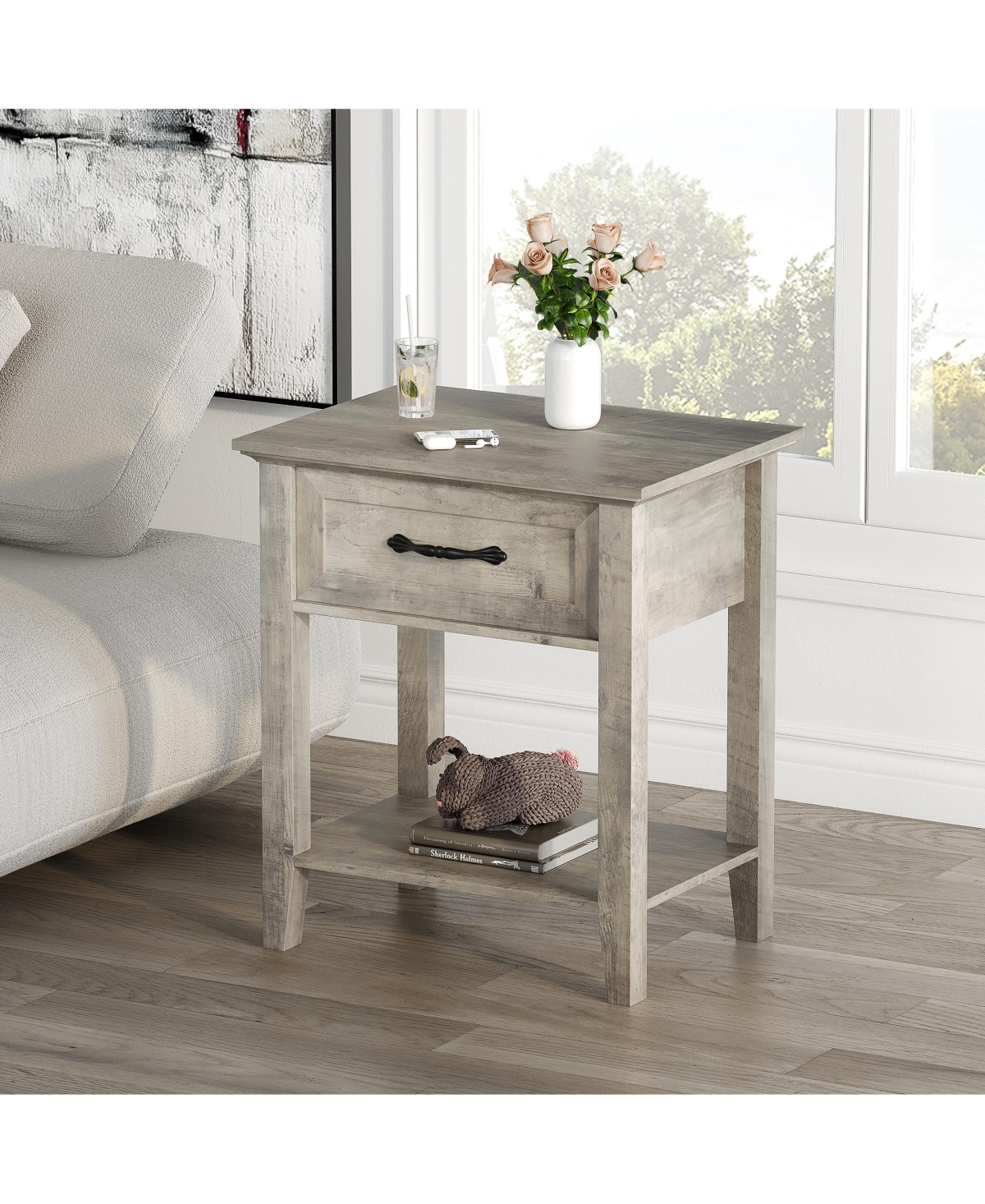 Click here for homfan Industrial Nightstand with Drawer and Open... prices