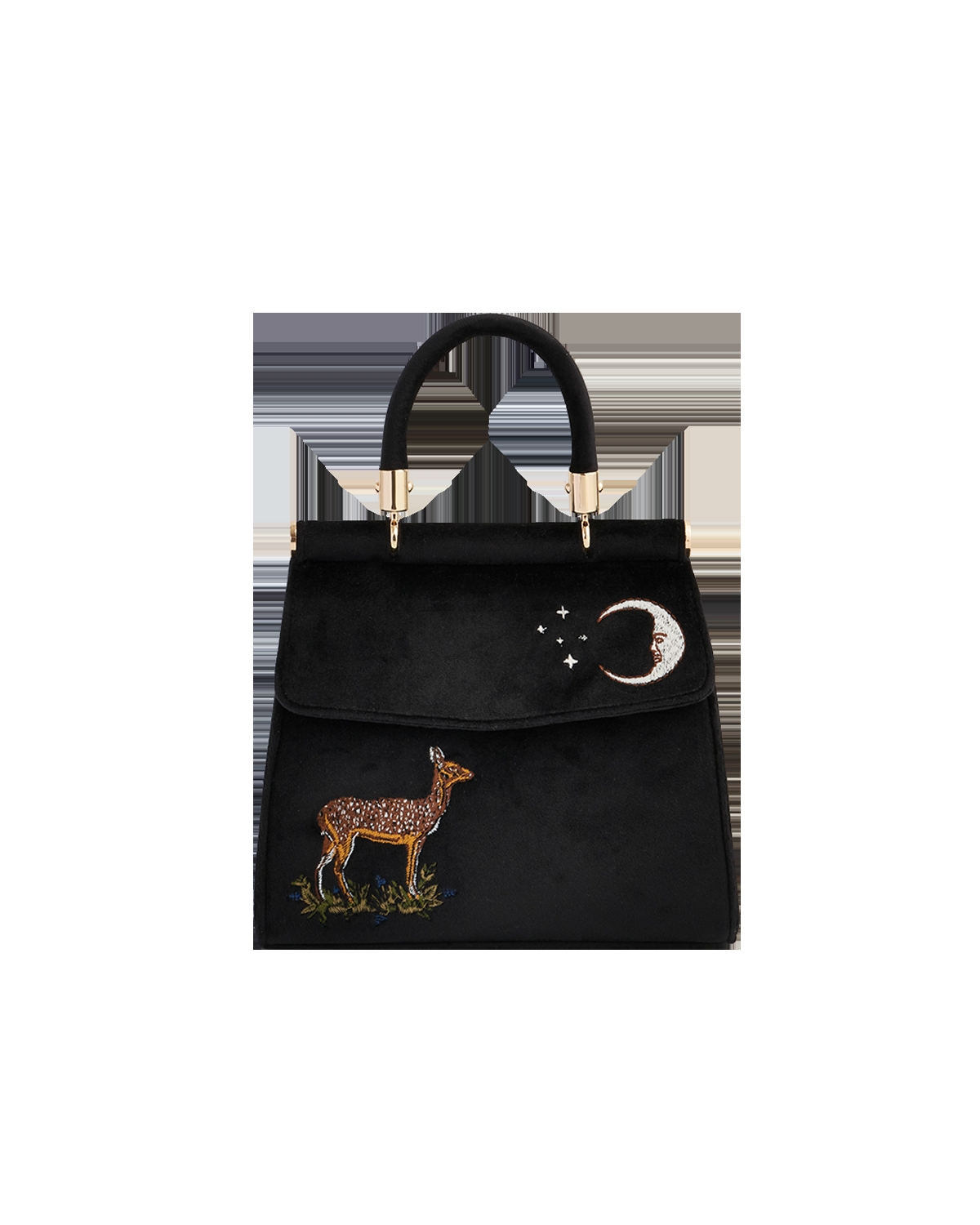 Click here for Fable England Deer And Moon Embroidered Velvet Tot... prices