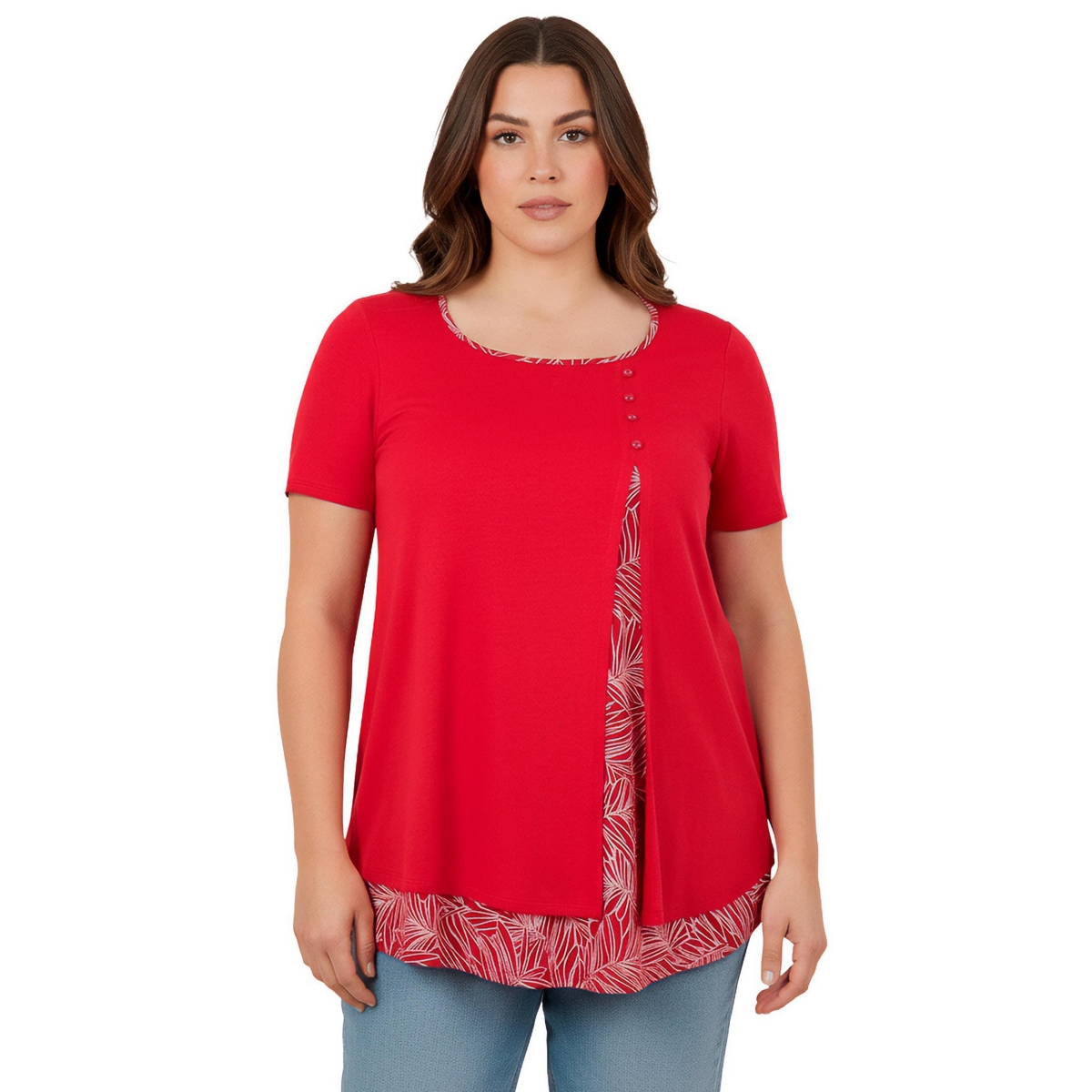 Click here for Avenue Womens Short Sleeve Layered Tunic - Red out... prices