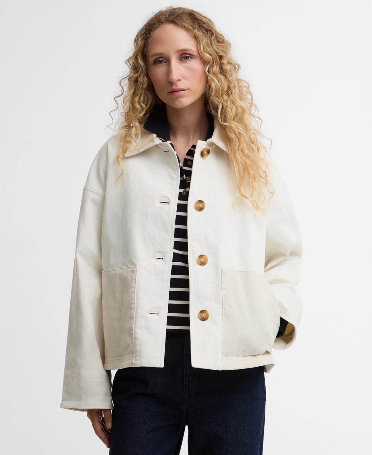 Click here for Barbour Womens Relaxed Button-Front Jacket - Neutr... prices