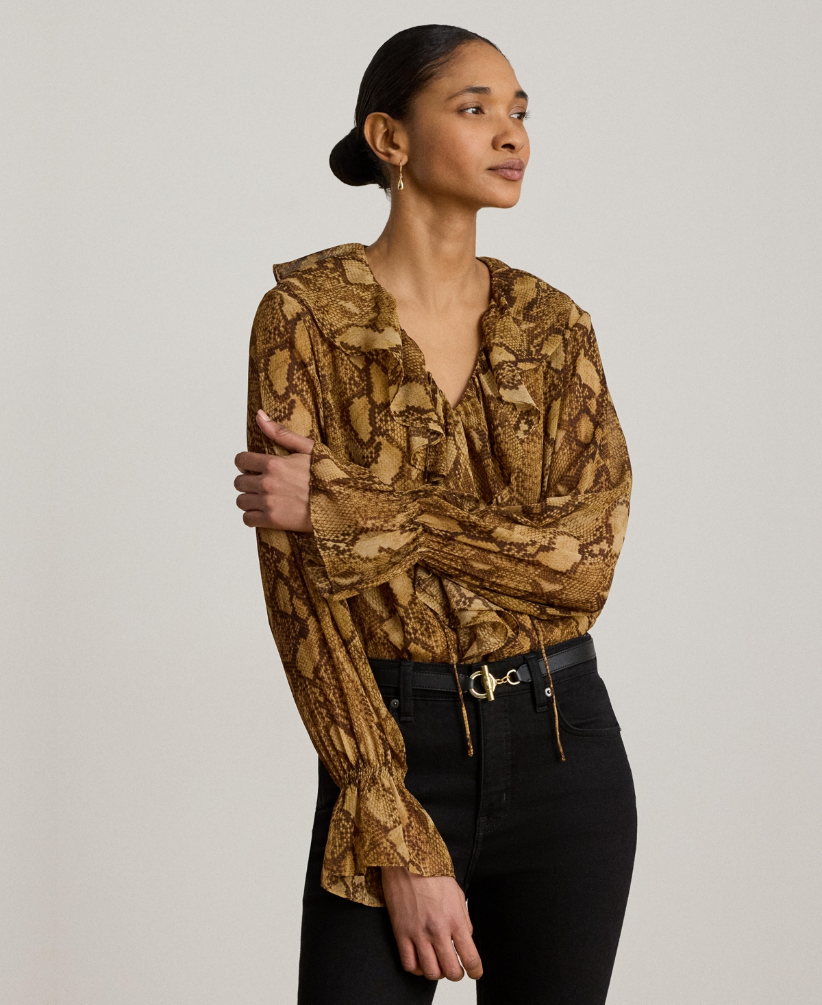 Click here for Lauren Ralph Lauren Ruffle-Trim V-Neck Blouse - Ta... prices