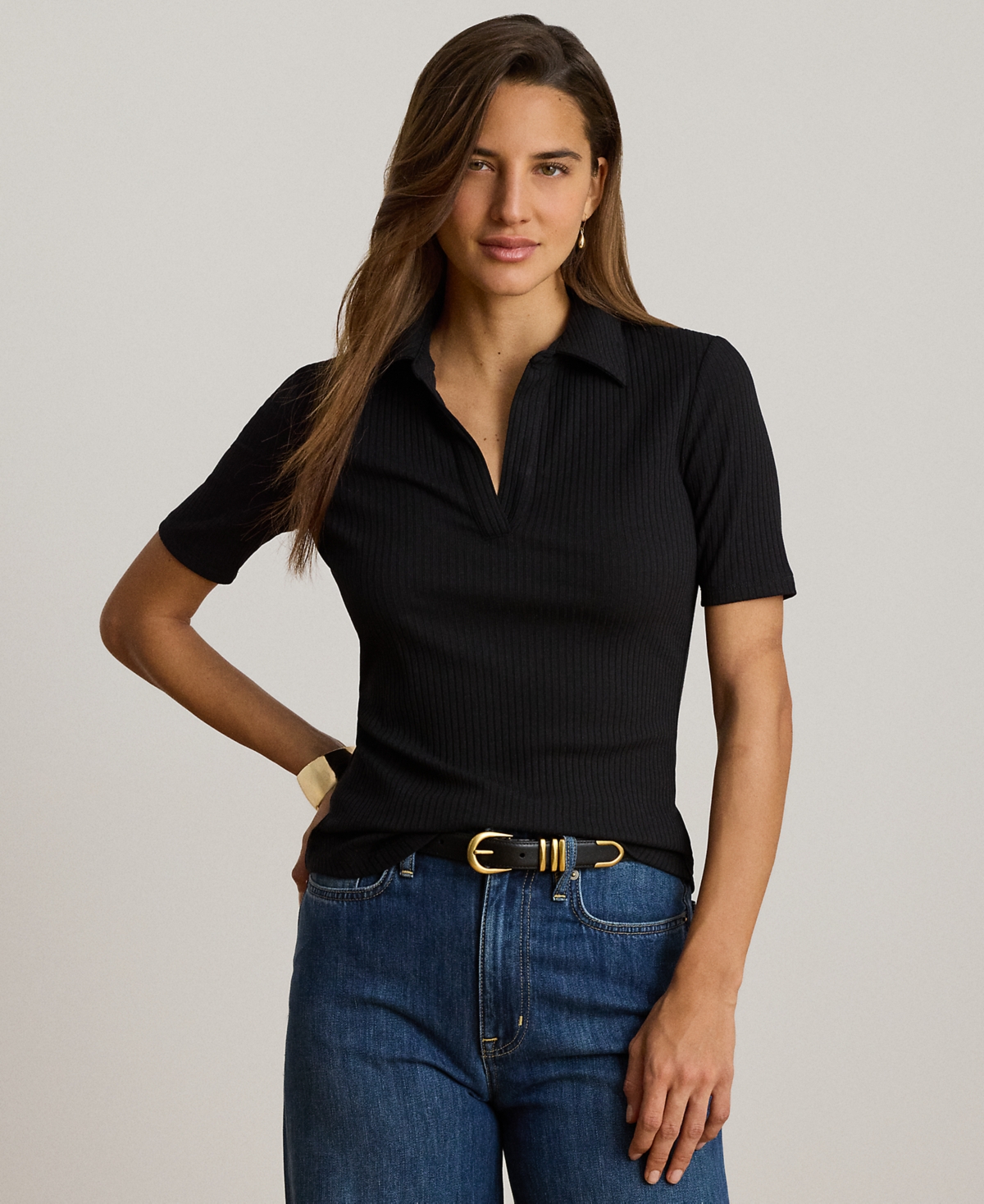 Click here for Lauren Ralph Lauren Petite Collared Rib-Knit Polo... prices