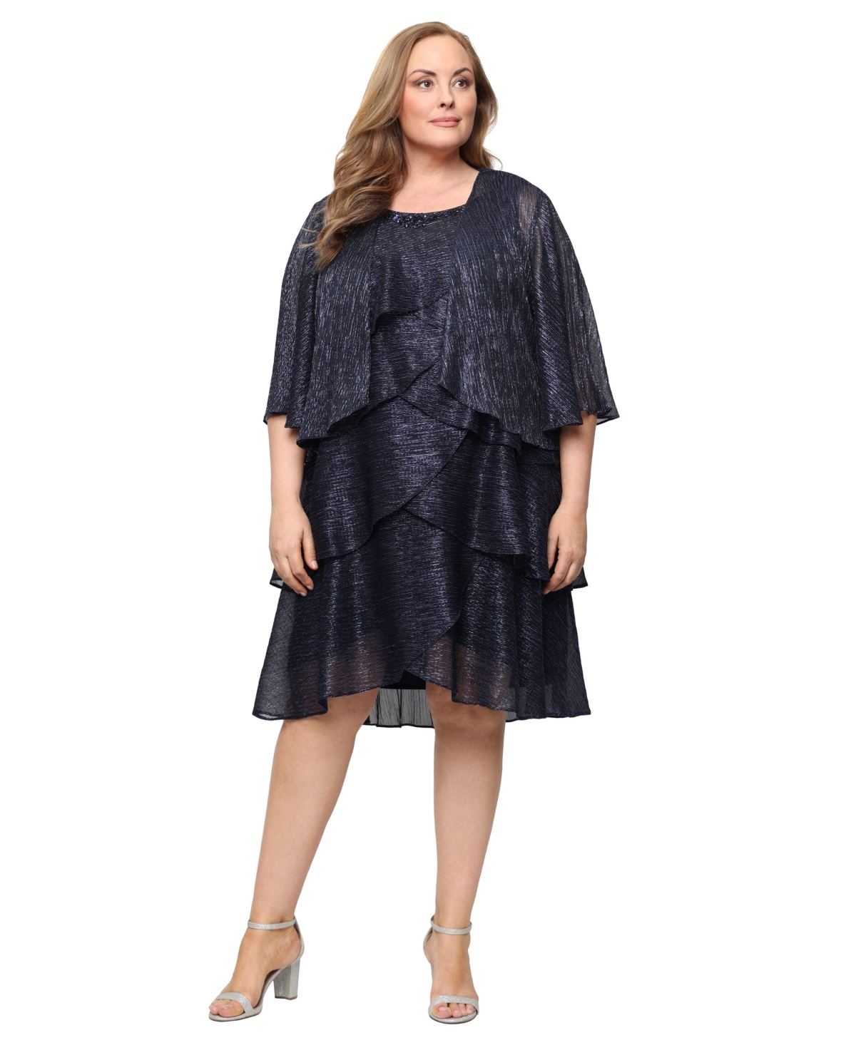 Click here for Sl Fashions Plus Size 2-Pc. Metallic Tiered Dress... prices