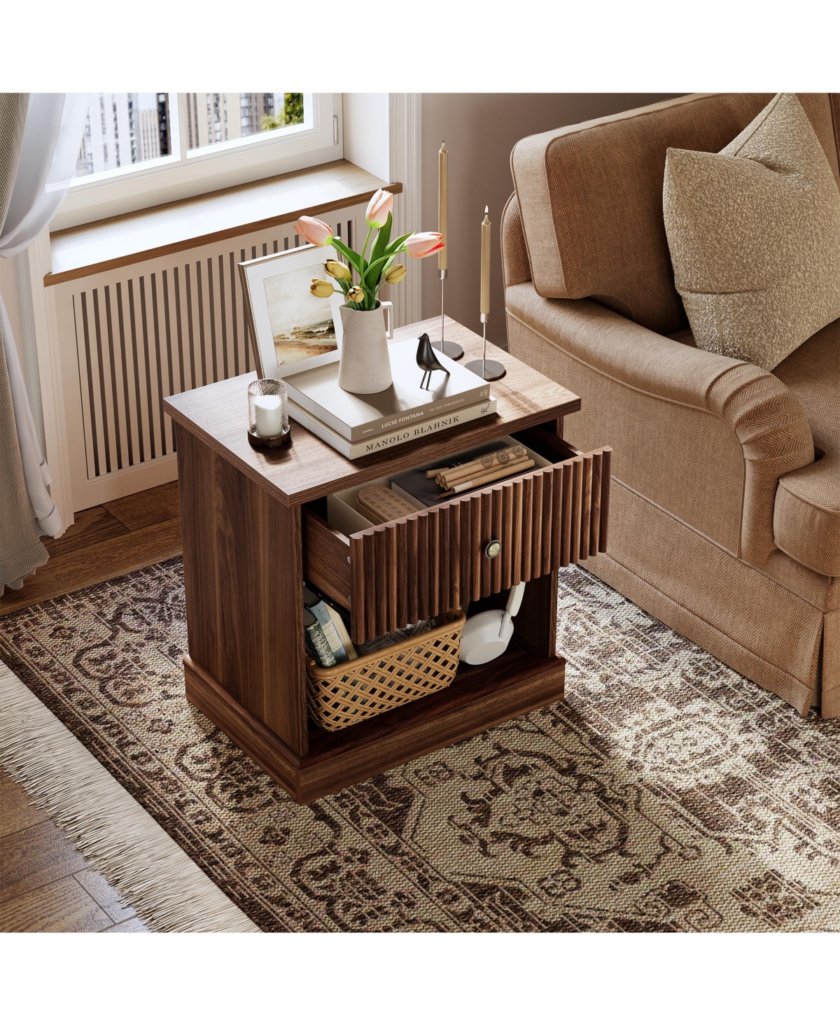 Click here for homfan Mid Century Modern Fluted Bedside Cabinet w... prices