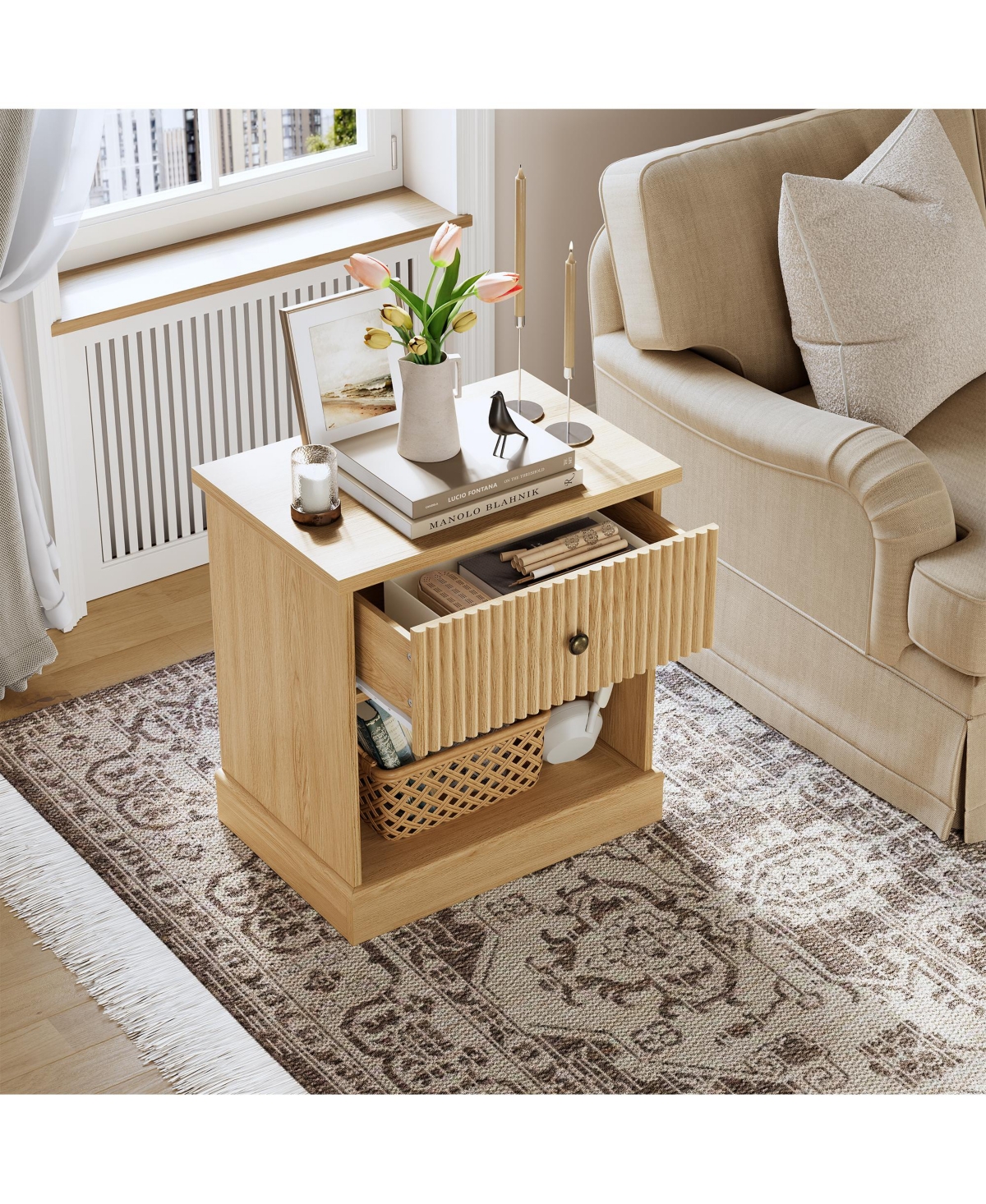 Click here for homfan Mid Century Modern Fluted Bedside Cabinet w... prices