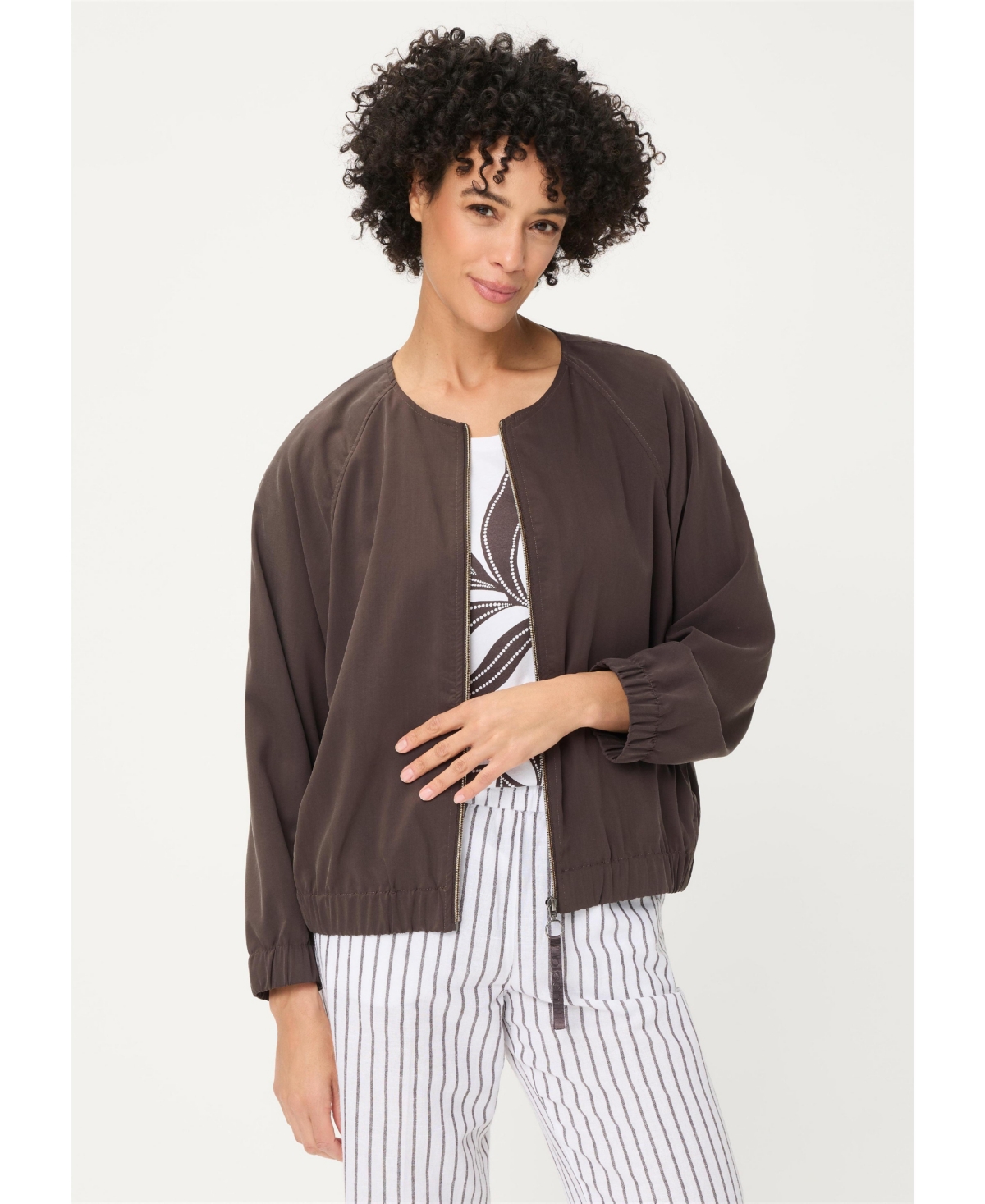 Click here for Olsen Womens Collarless Jacket - Dark brown prices