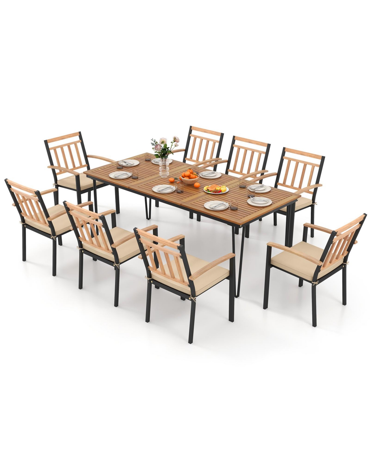 Click here for Sugift 9-Piece Acacia Wood Patio Dining Set with 3... prices
