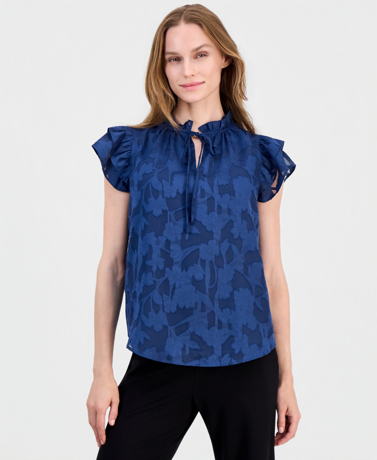 Click here for Anne Klein Womens Ruffled Tie-Neck Cap-Sleeve Blou... prices