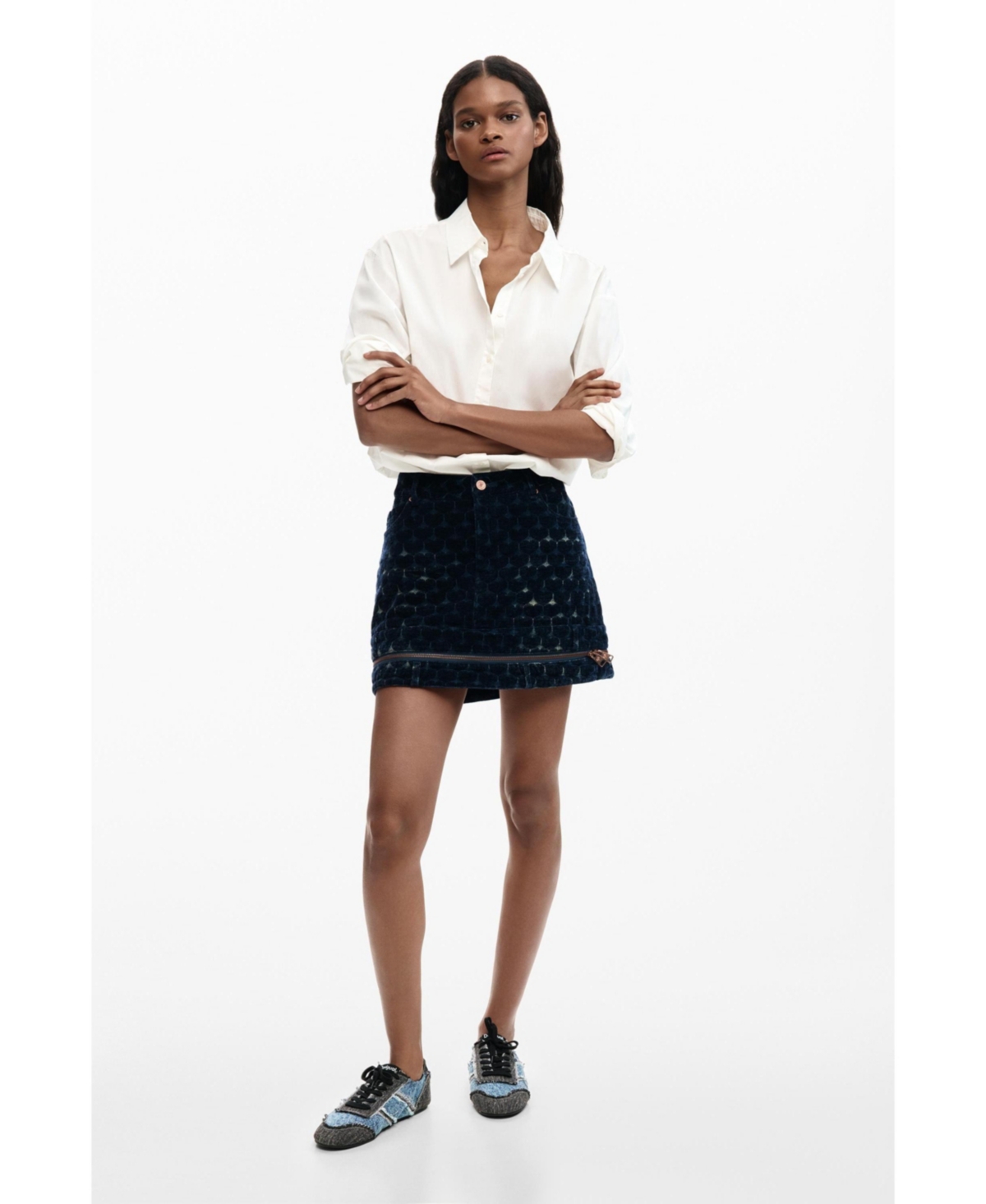 Click here for Desigual Womens Denim Jacquard Skirt - Dark blue prices