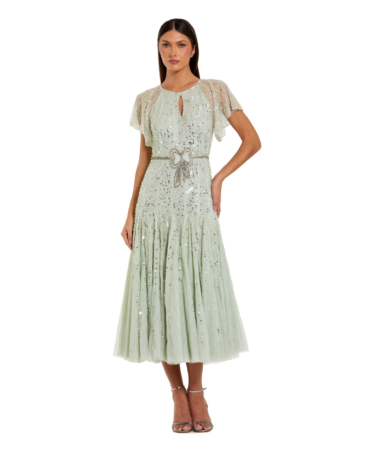 Click here for Mac Duggal Womens Enbellished Bow Flutter Sleeve A... prices