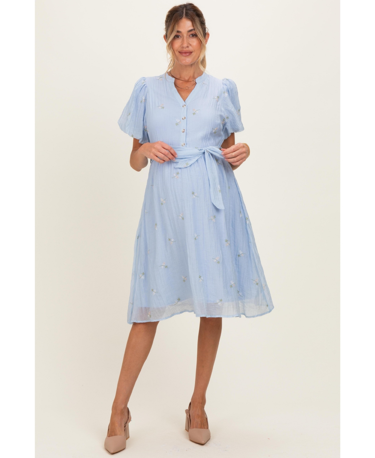Click here for Pinkblush Maternity Blue Floral Embroidered Tie Wa... prices