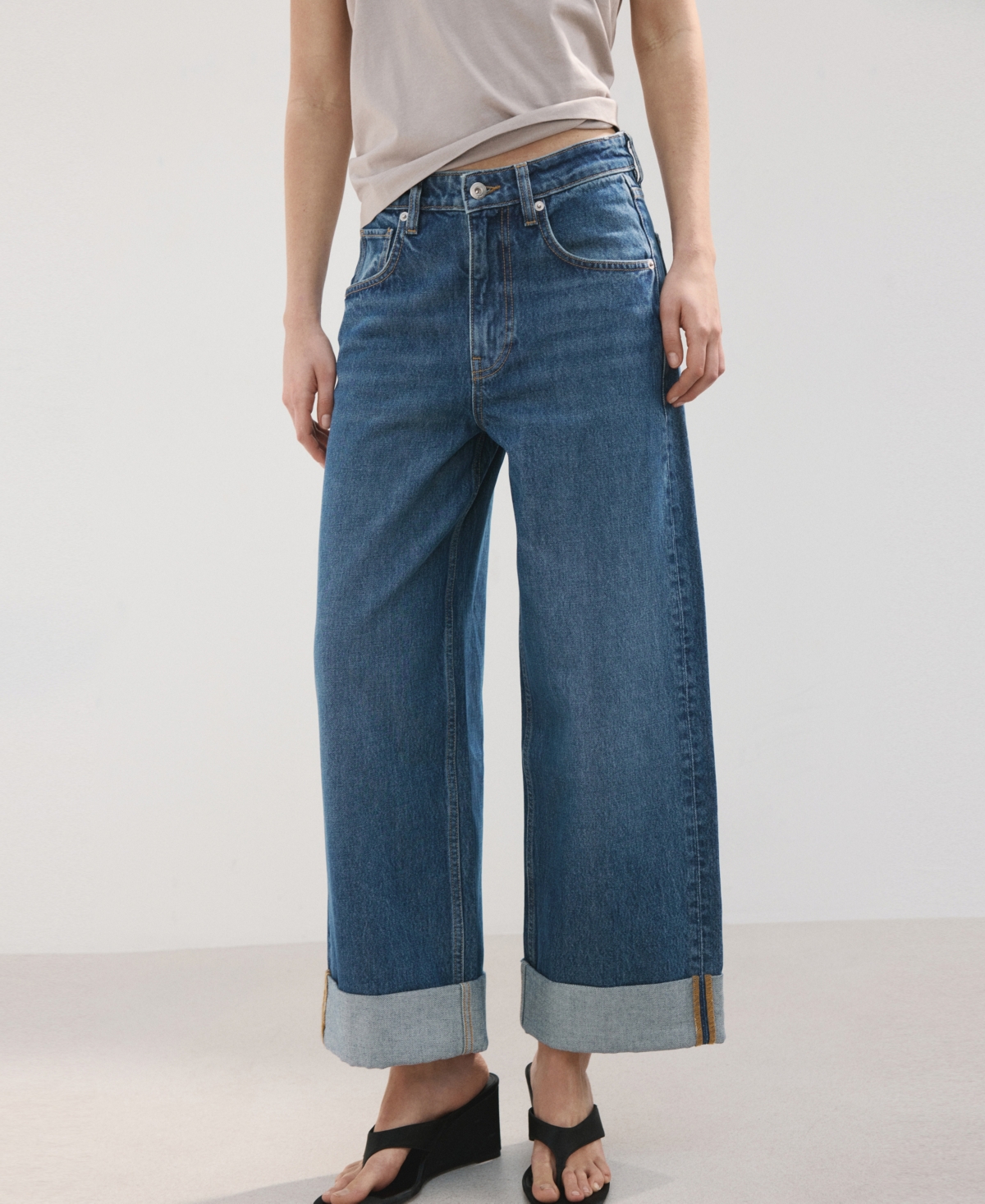 Click here for Mango Womens Turn-Up Hem Wide Leg Jeans - Medium B... prices