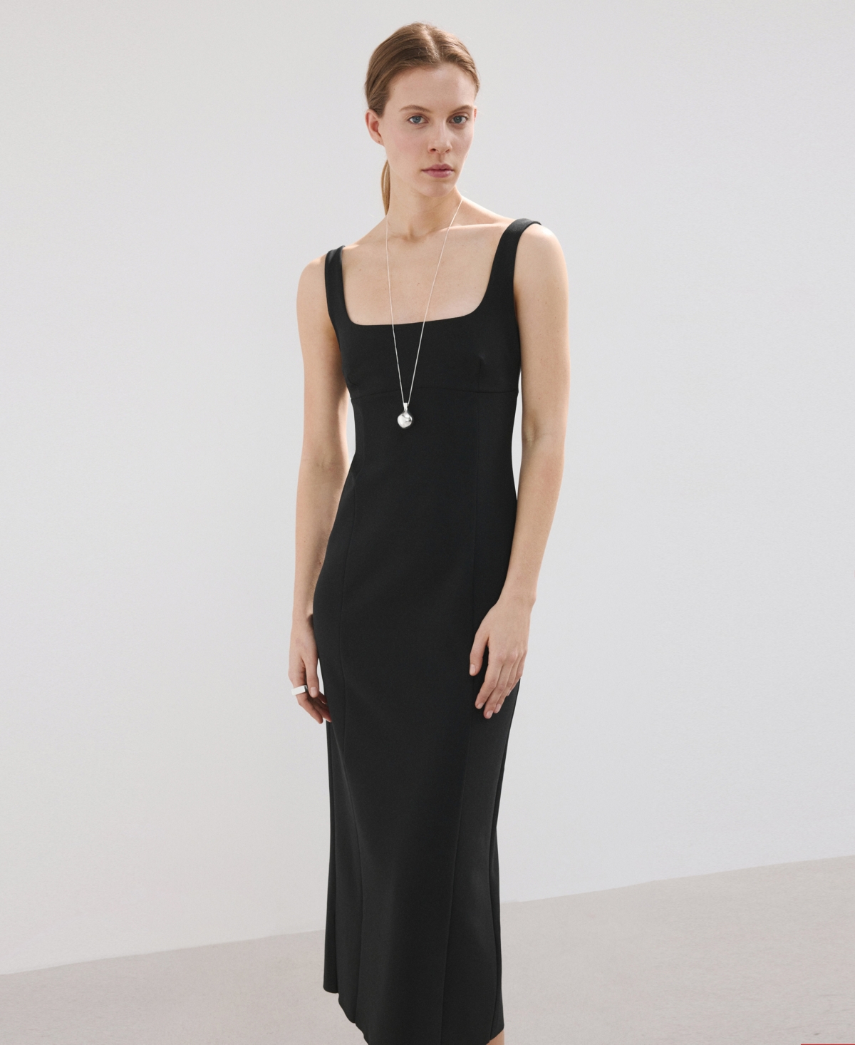 Click here for Mango Womens Straight-Neckline Fitted Dress - Blac... prices