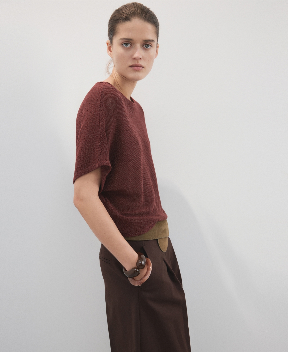 Click here for Mango Womens Short-Sleeved Knitted Sweater - Burnt... prices