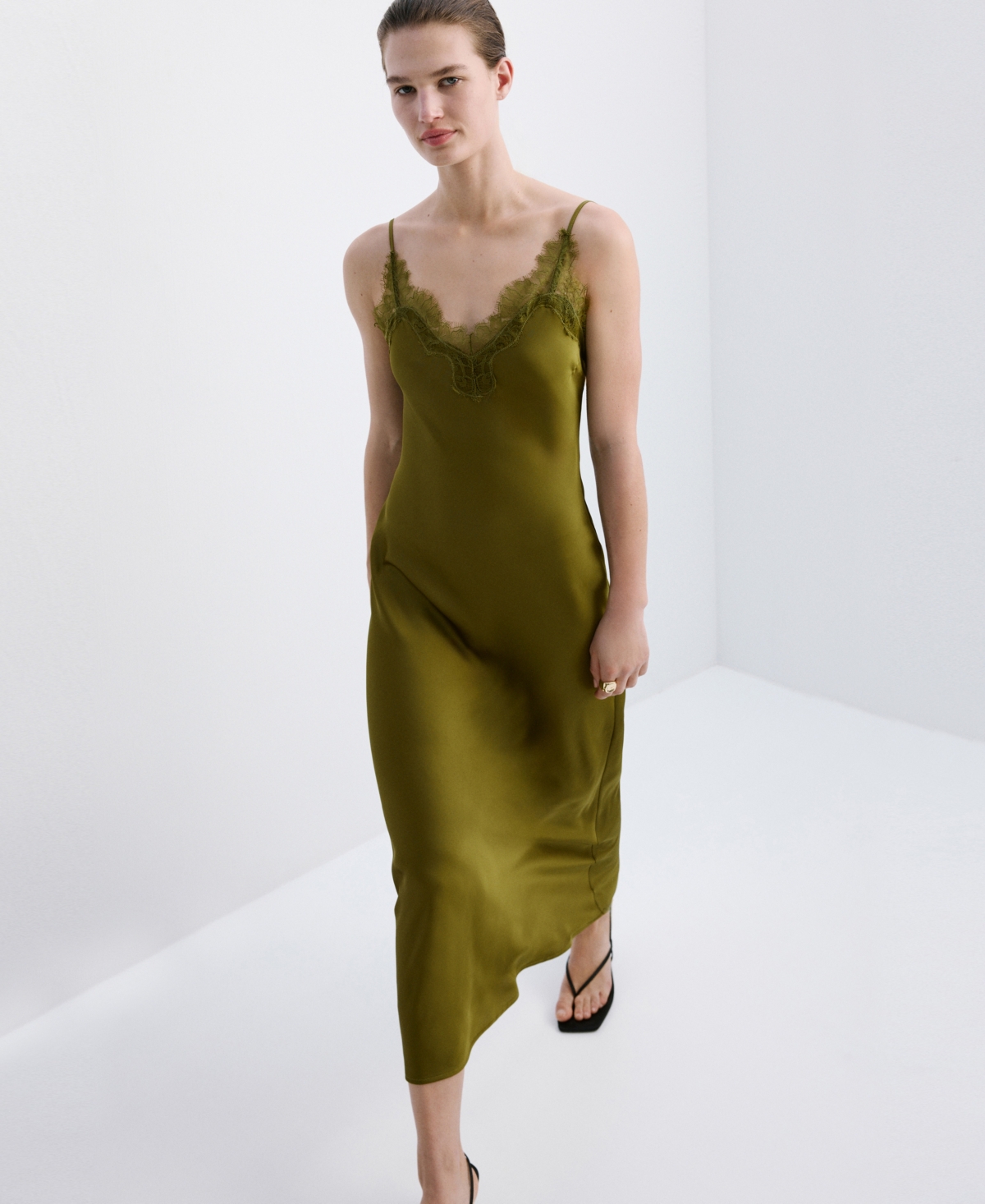 Click here for Mango Womens Satin Camisole Dress - Green prices