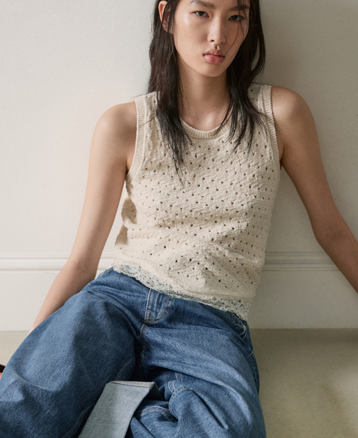 Click here for Mango Womens lace Details Strappy Top - Ecru prices