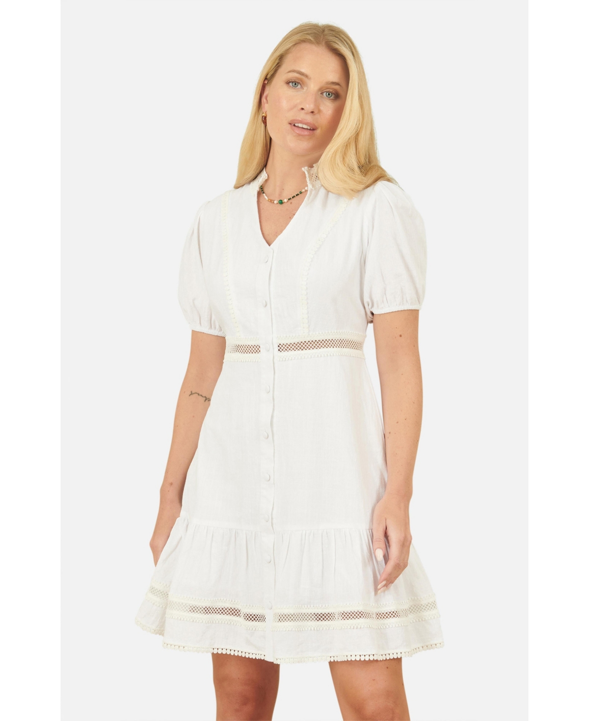 Click here for Yumi Womens Cotton Lace Trim Skater Shirt Dress -... prices